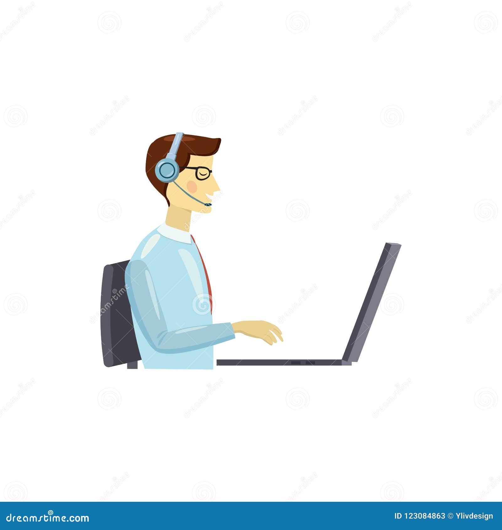 Operator in a Headset with Laptop Icon Stock Illustration ...