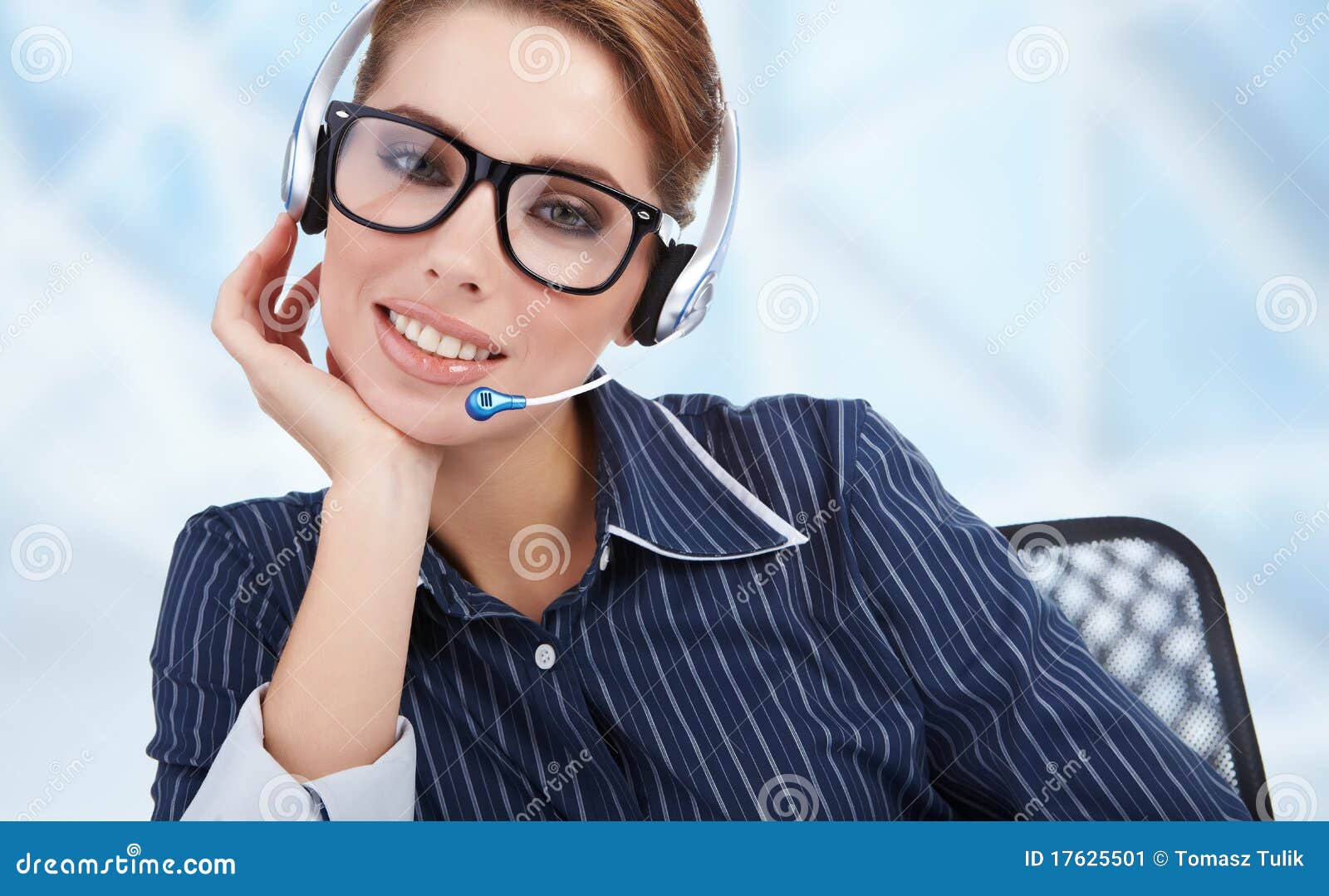 Operator in Headset at Workplace Stock Image - Image of office ...
