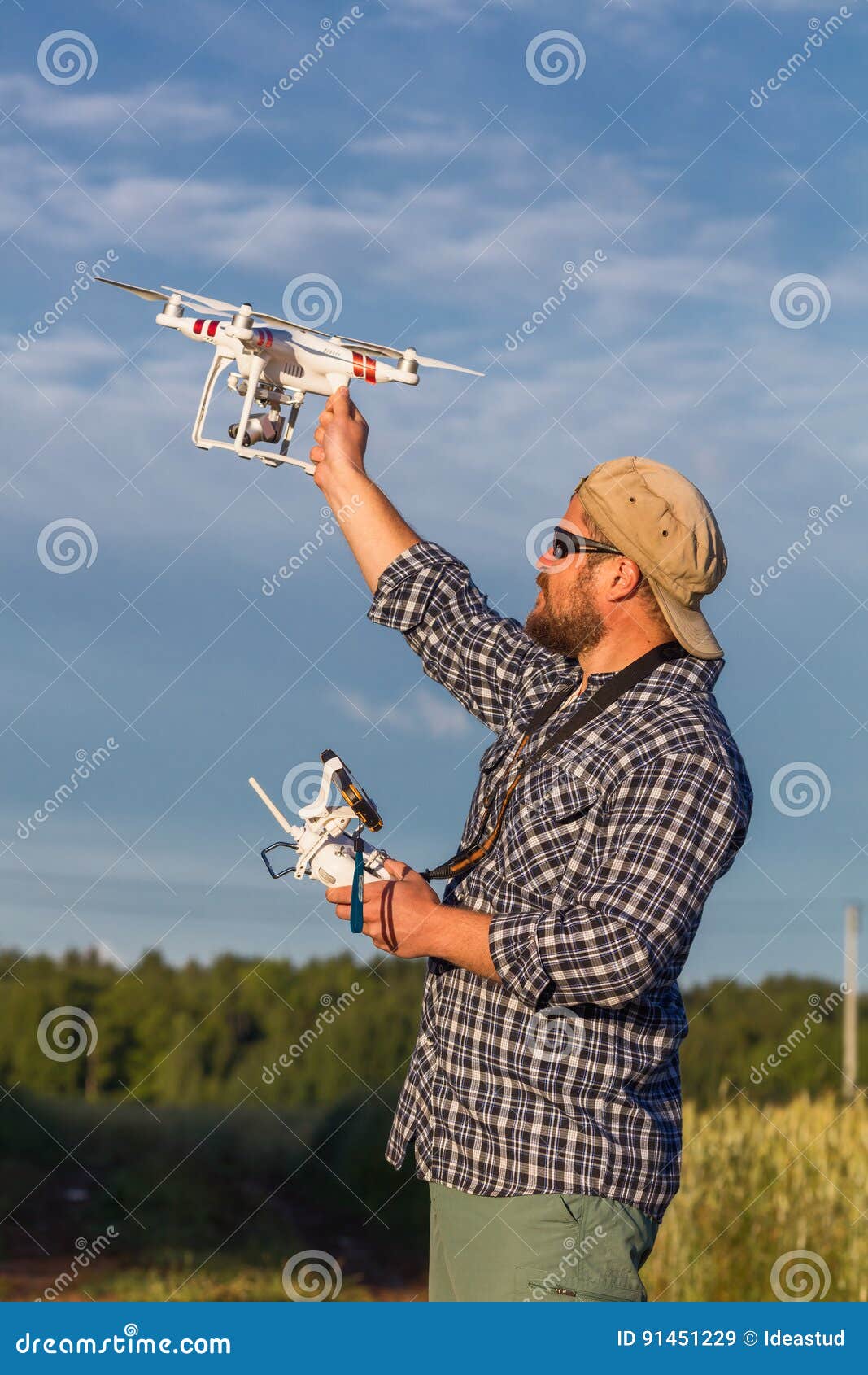 Operator Holding Drone and Controller in His Arms Stock Image - Image ...