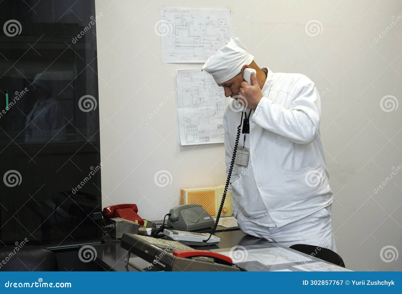 Operator Holding a Receiver Calling on the Phone. Control Operations ...