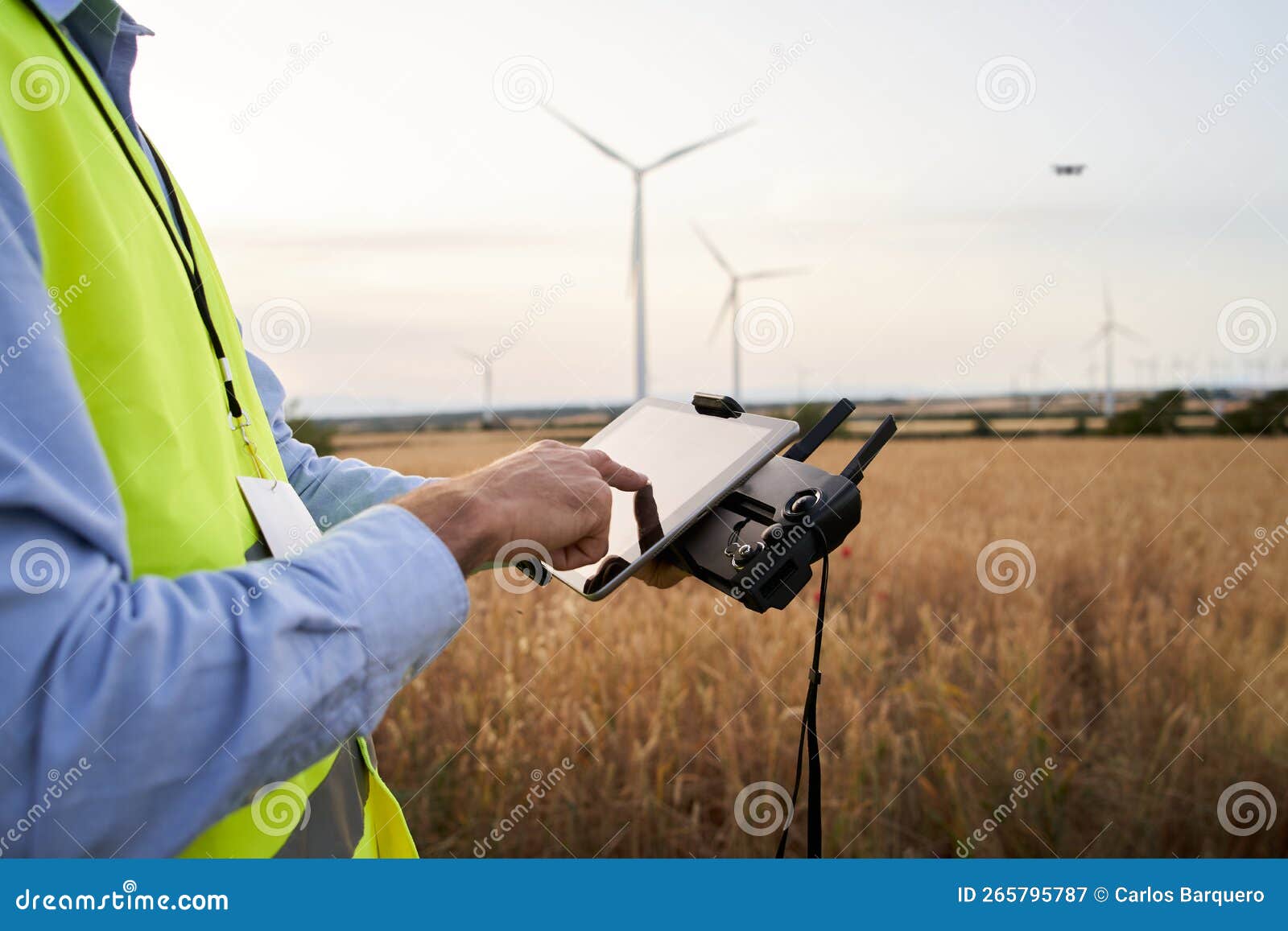 Operator Holding Remote Control Operating Drone Using Remote Controller ...