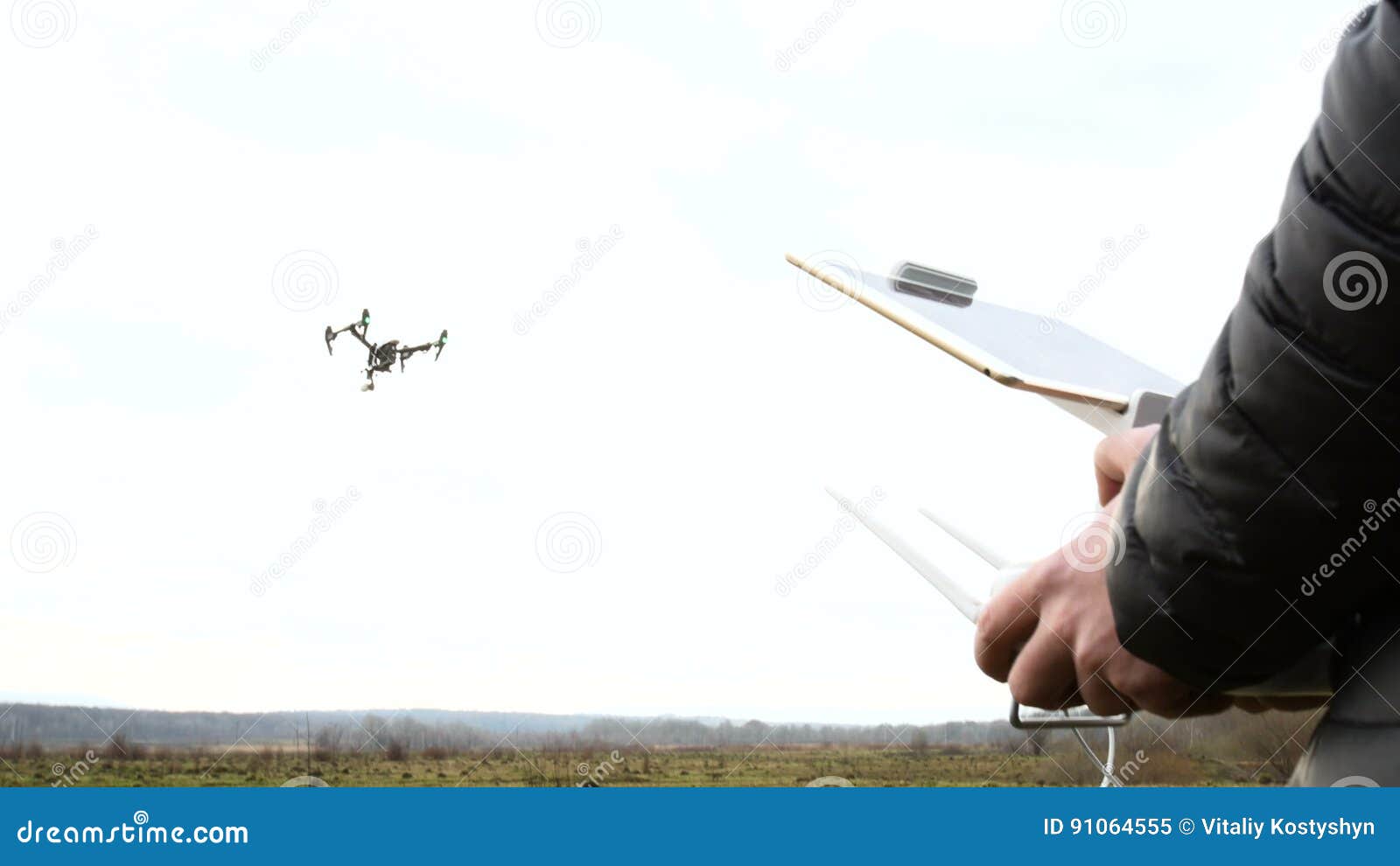 Operator Holding a Transmitter and Control Drone Stock Video - Video of ...