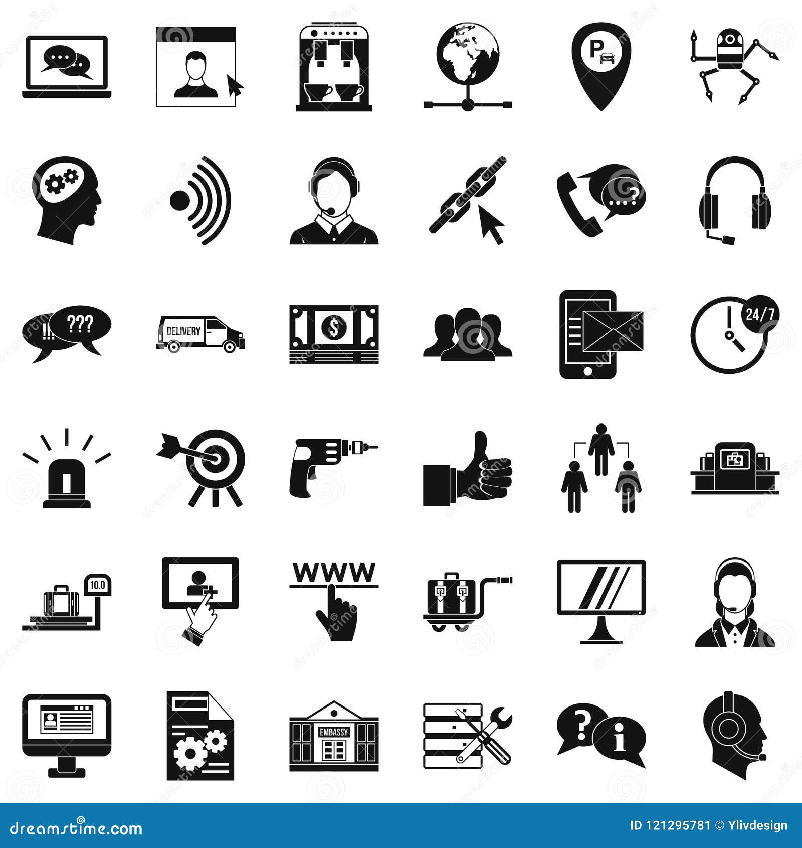 Operator Icons Set, Simple Style Stock Vector - Illustration of center ...