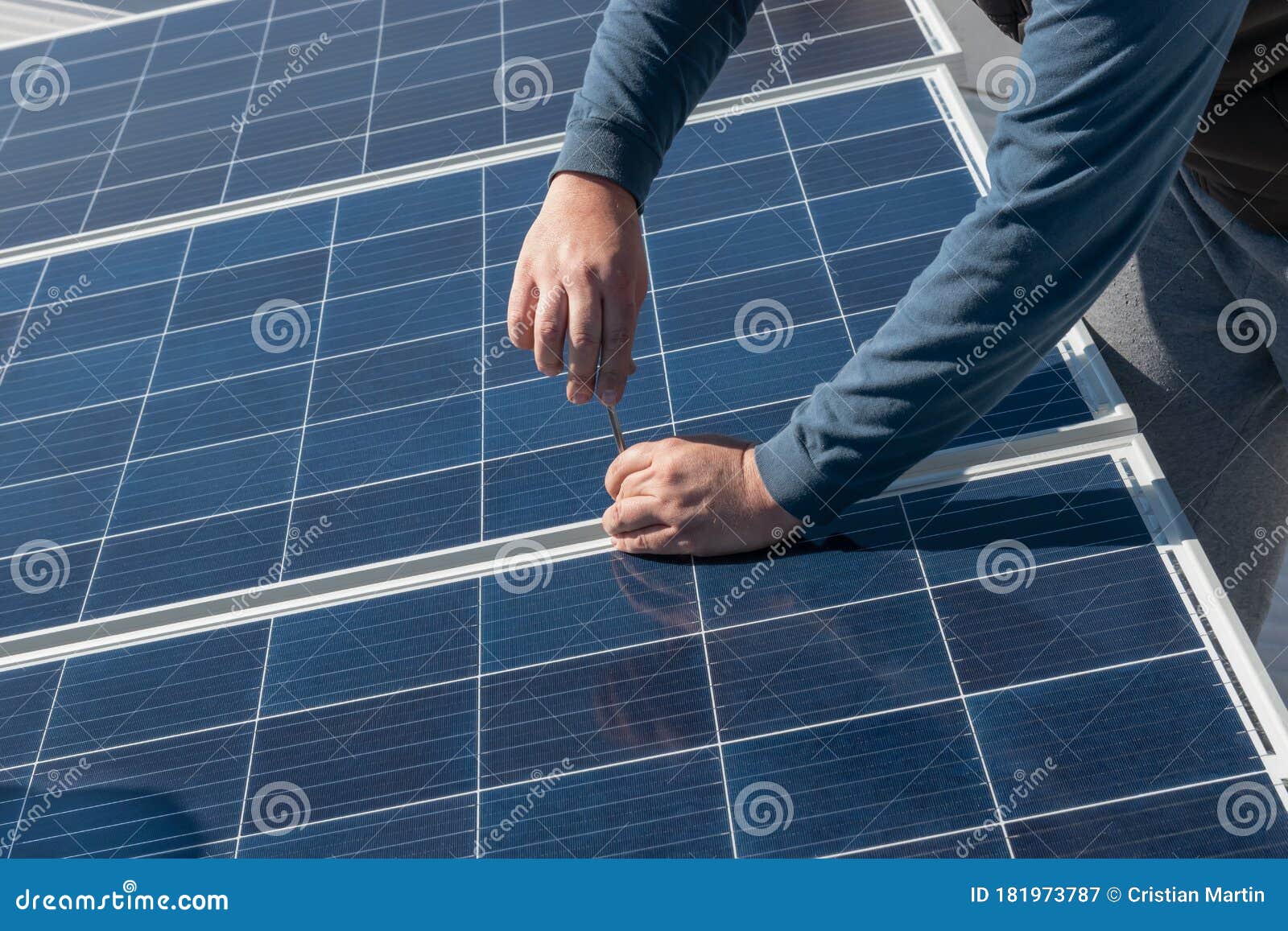 Operator Installing Solar Equipment in Residence Stock Image - Image of ...