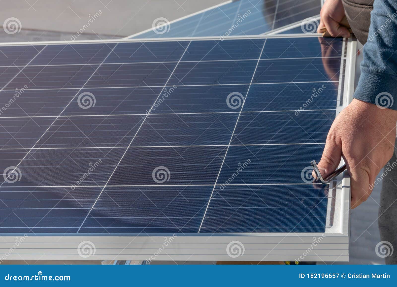 Operator Installing Solar Equipment in Residence Stock Image - Image of ...