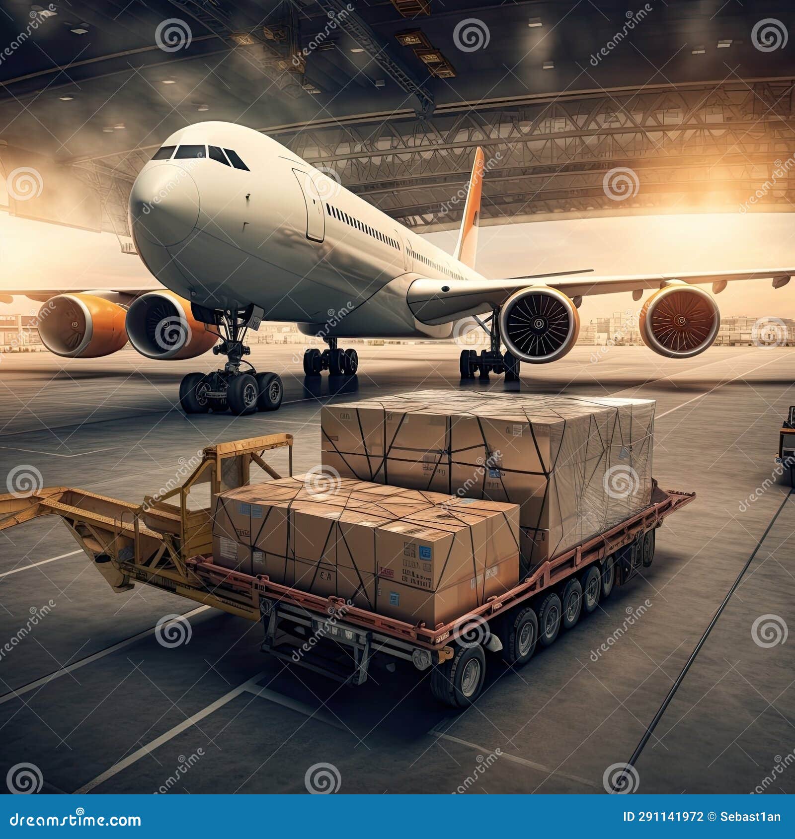 Loading Cargo On The Plane In Airport Vector Illustration ...