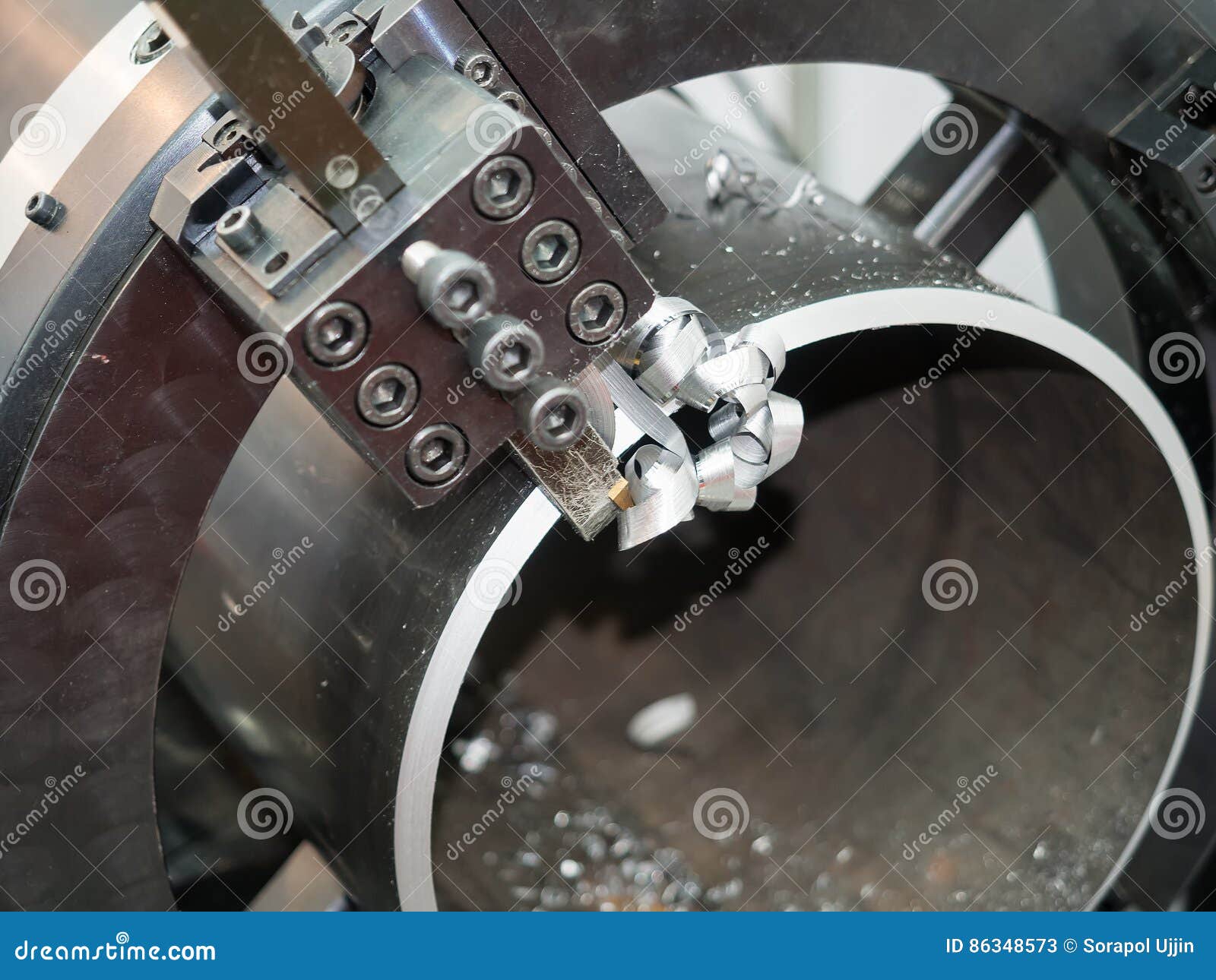 Operator Machining Steel Pipe Part by Pipe Turning Machine Stock Image ...