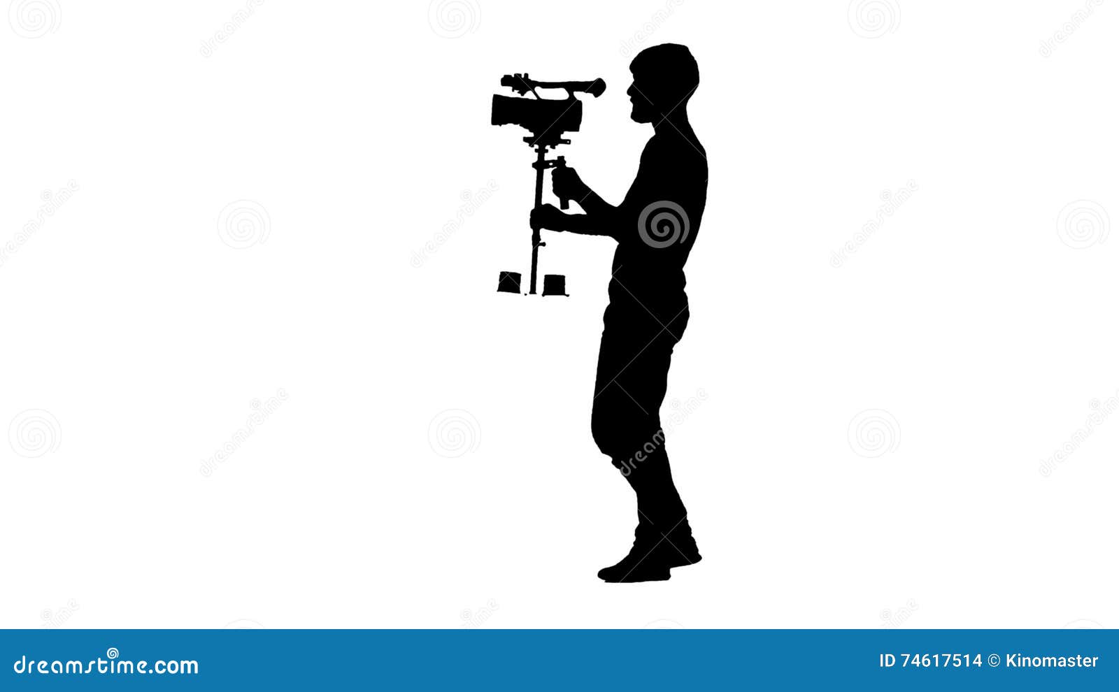 Operator Makes Shooting, Moving Back and Forth. Silhouette. White ...