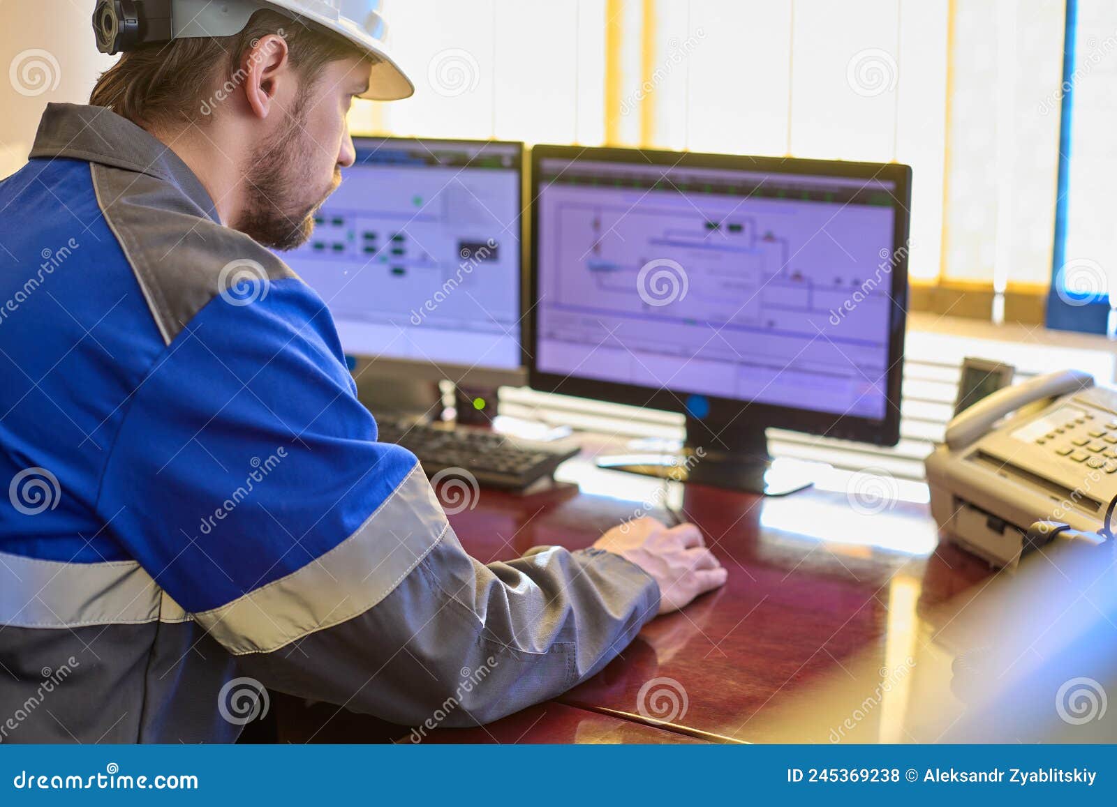 Operator Who Manages The Pressurized Water Jet To Clean The Lichen In ...