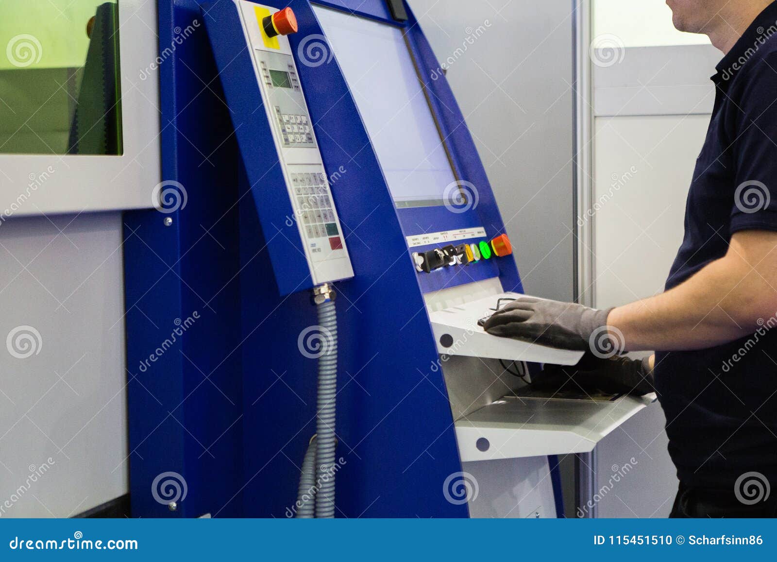 Operator Controls Machine for Cutting Metal. Stock Photo - Image of ...