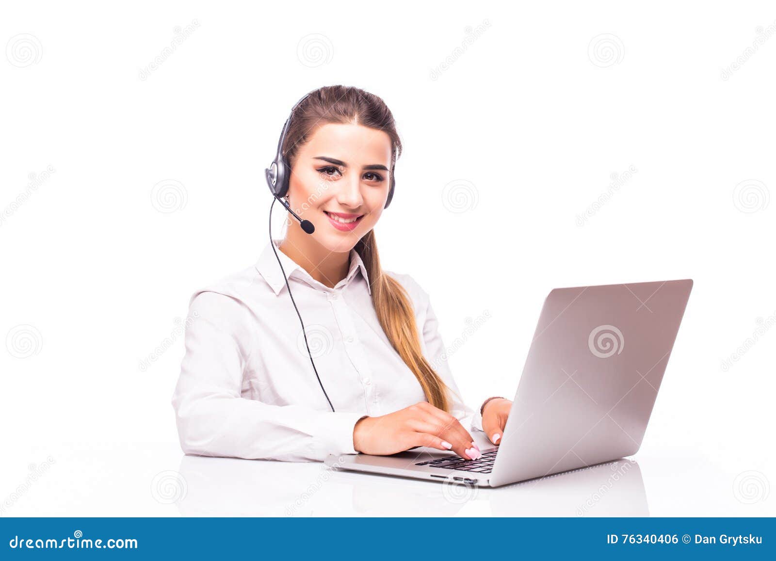 Operator Over White Background Stock Photo - Image of headphone, office ...