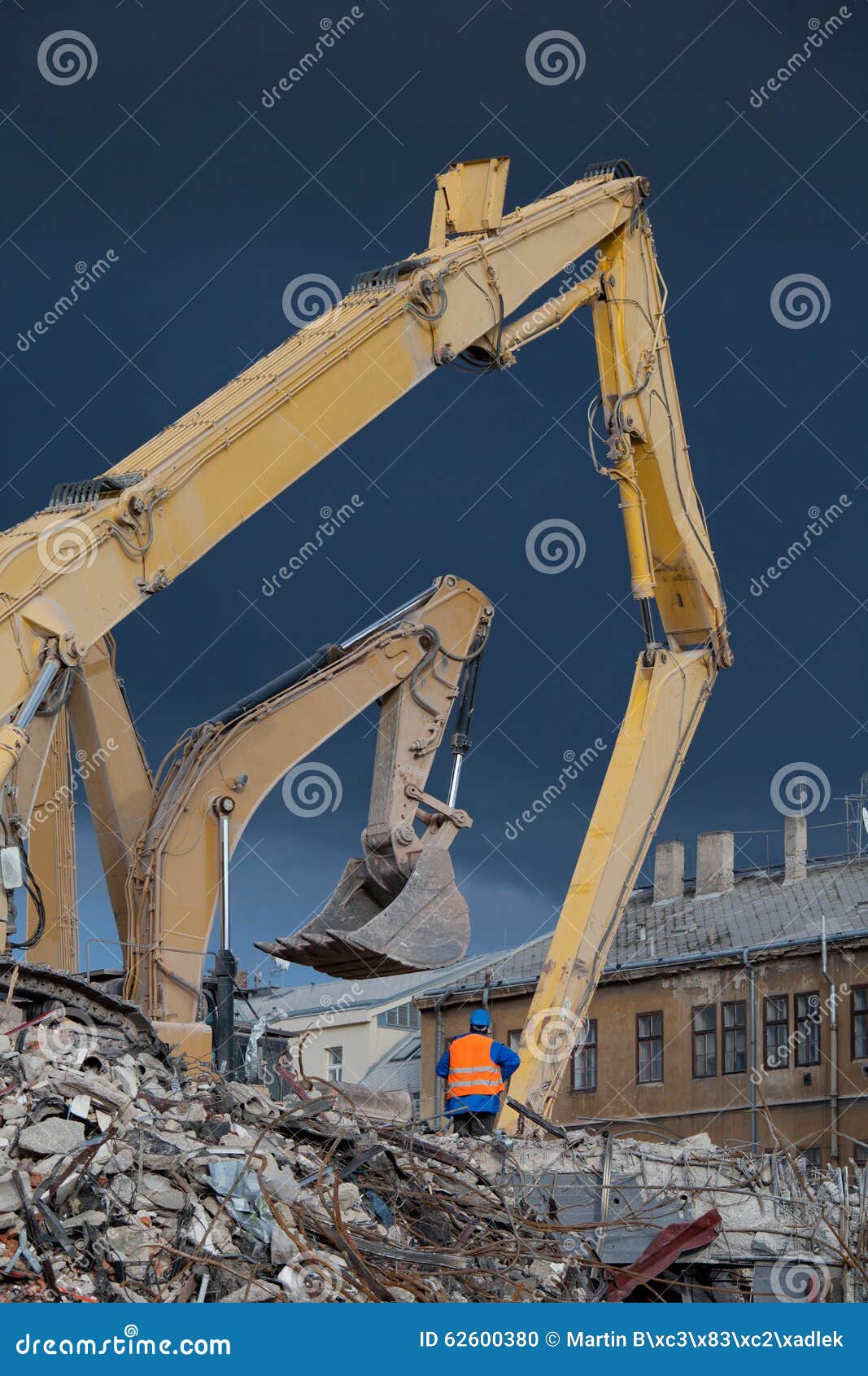 Operator Oversees the Demolition Stock Photo - Image of dark, damage ...