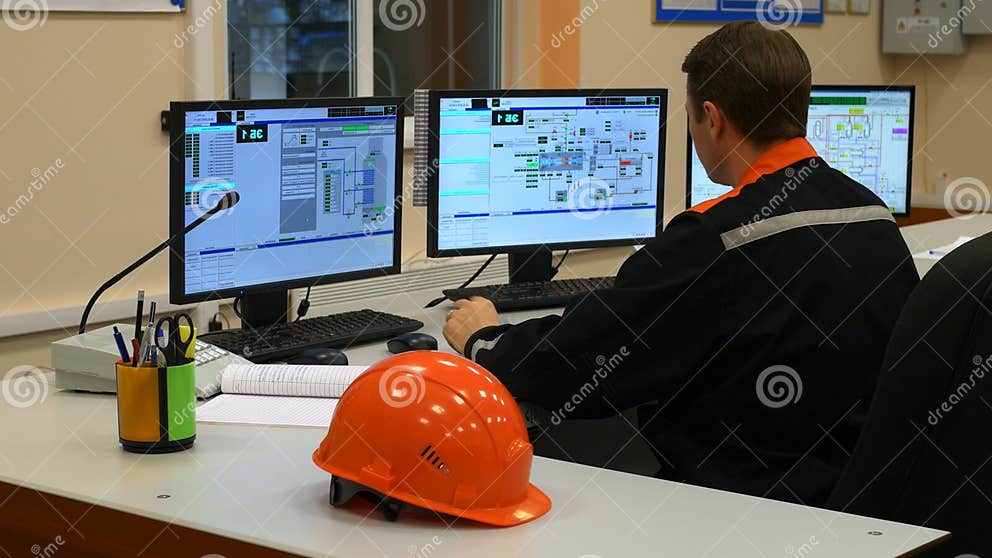 Operator at Plant Control Panel Monitors Parameters of Equipment at ...