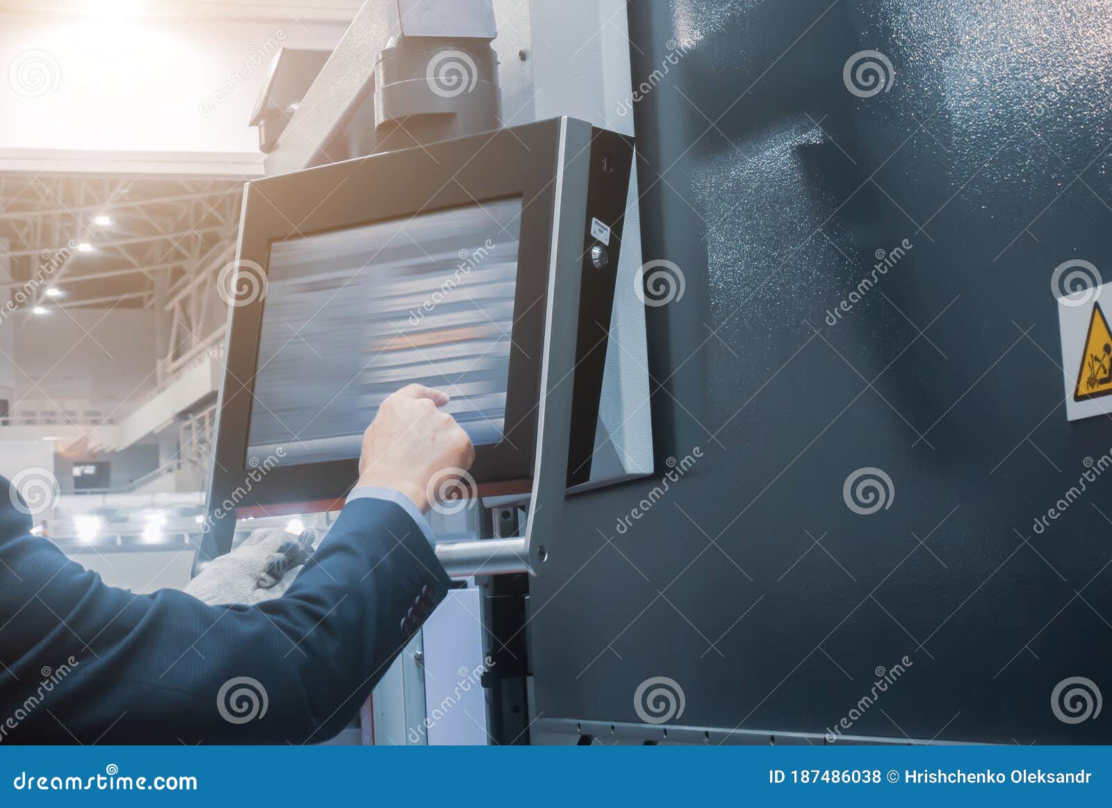 The Operator Presses Buttons on the Terminal for Industrial Sheet Metal ...