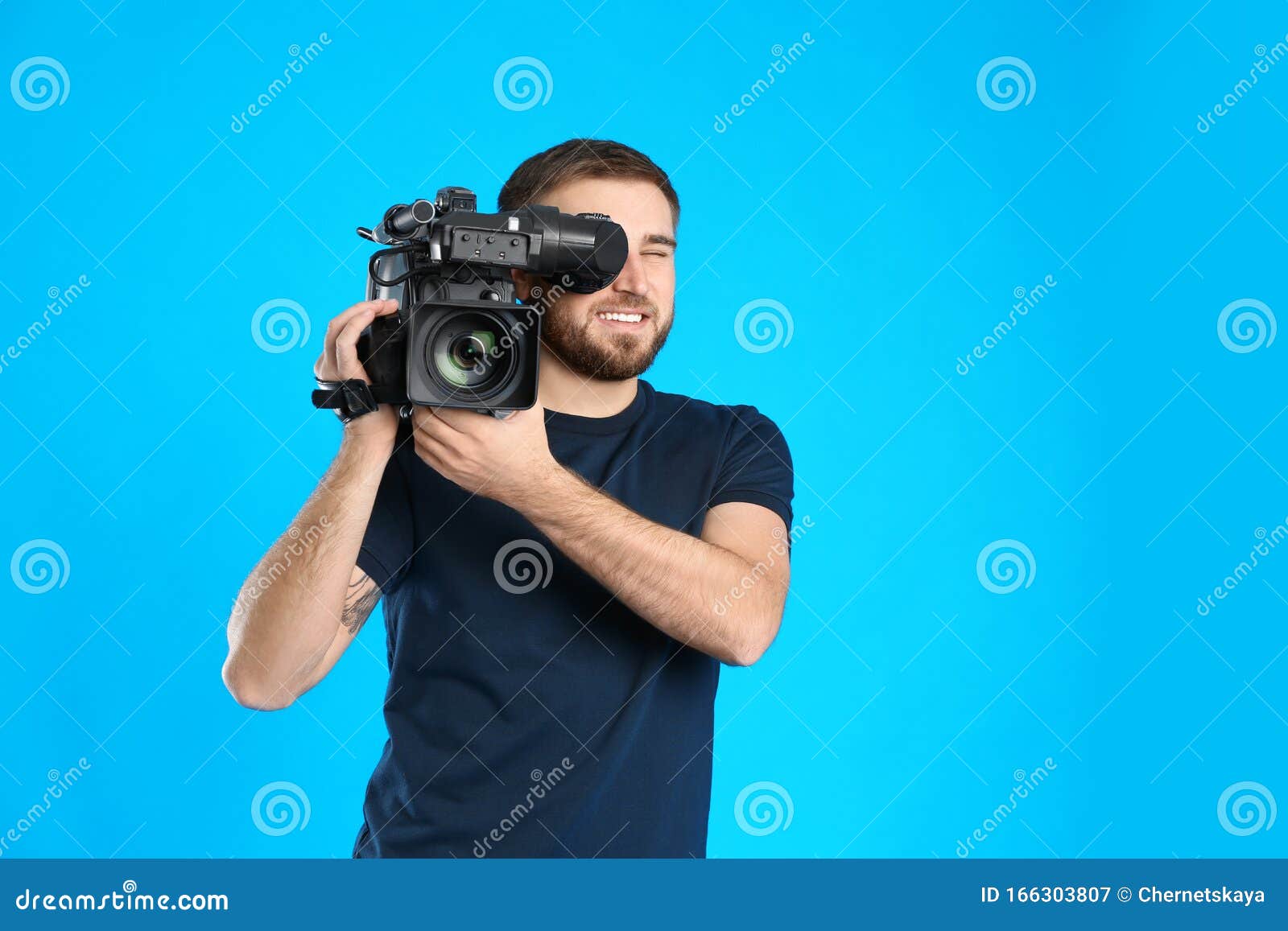 Operator with Professional Video Camera on Background Stock Image ...