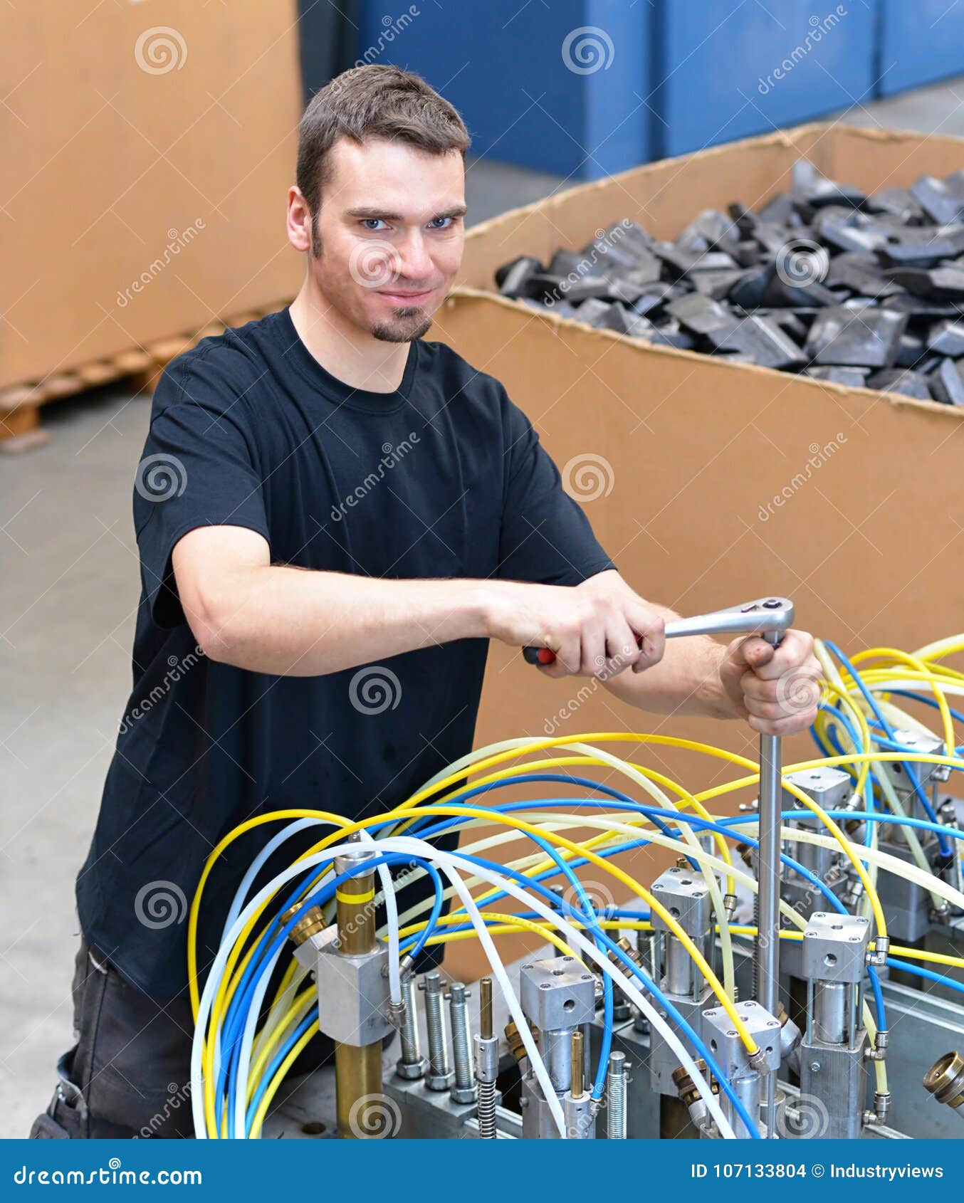 Operator Repairs a Machine in an Industrial Plant with Tools - P Stock ...