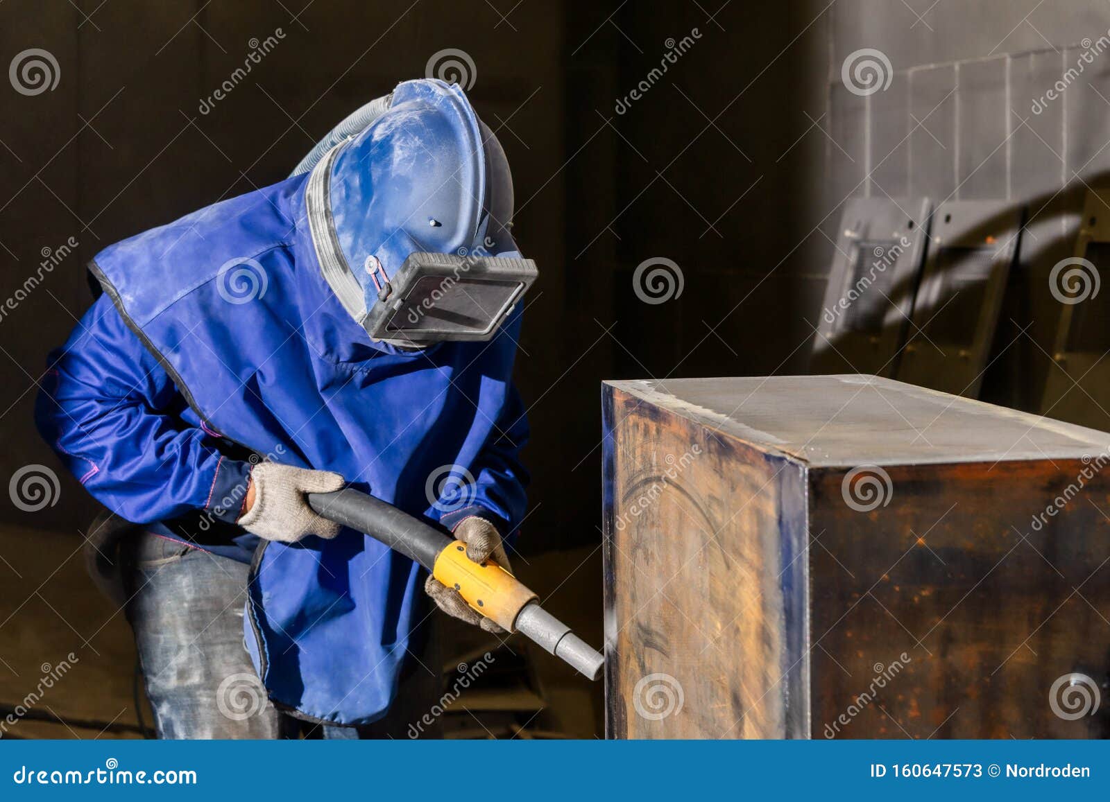 The Operator of the Sandblasting Machine is Ready To Go. the Worker is ...