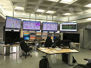 Operator Screens with Process Display of Oil & Gas Plant Control Room ...
