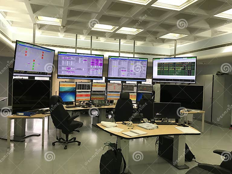 Operator Screens with Process Display of Oil & Gas Plant Control Room ...