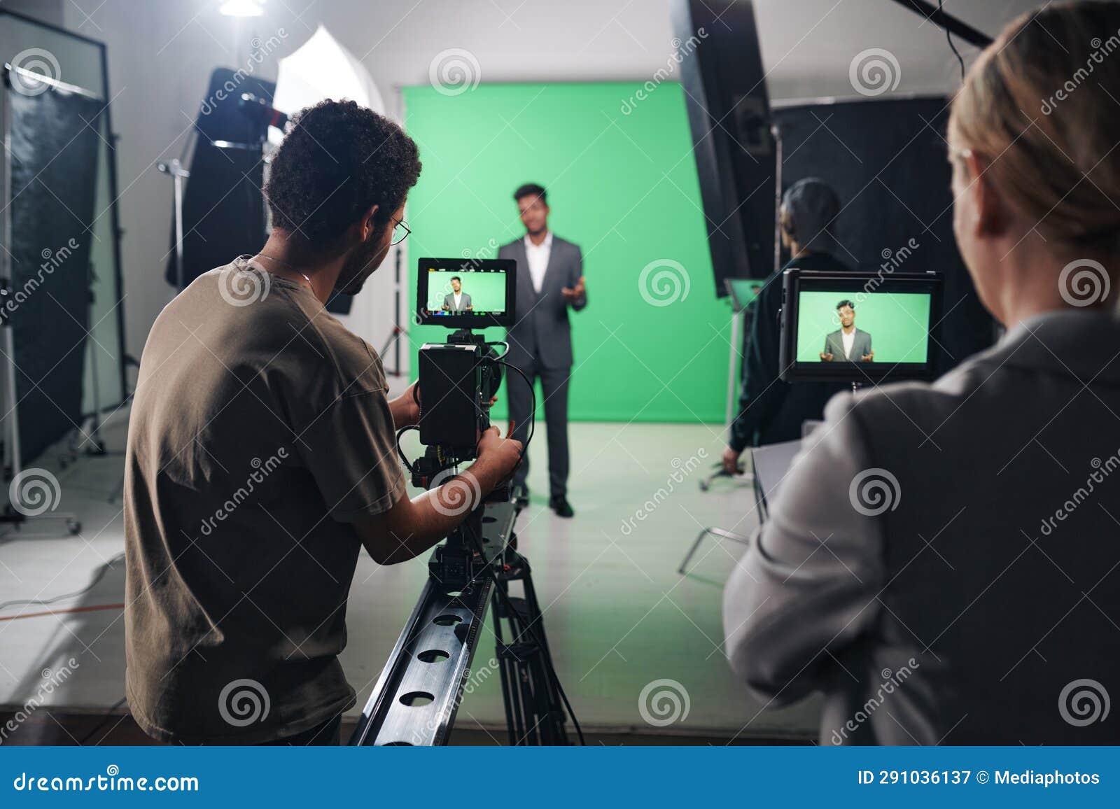 Operator Shooting TV Program with Journalist Stock Image - Image of ...