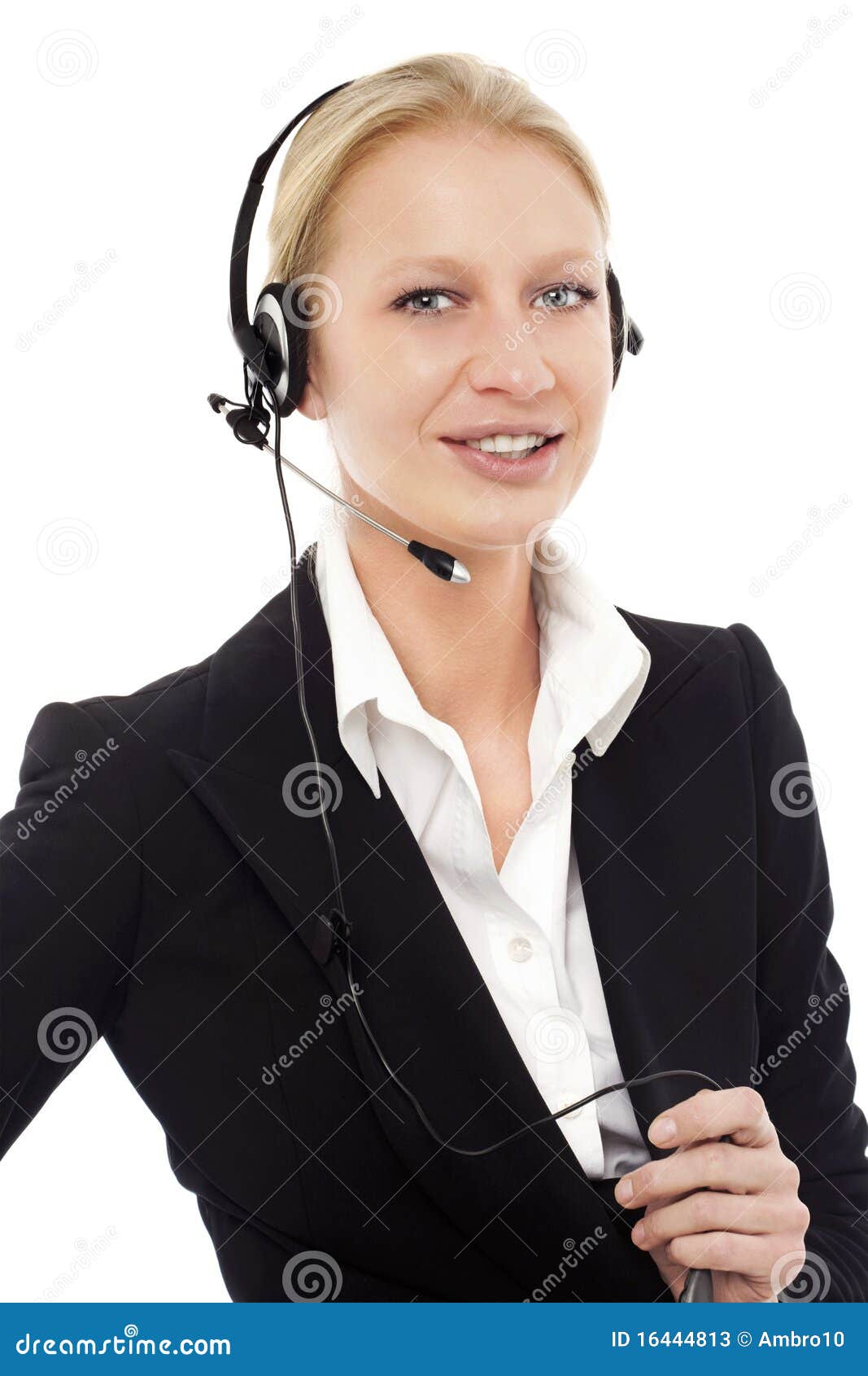 Operator Smiling with Headphone and Microphone Stock Image - Image of ...