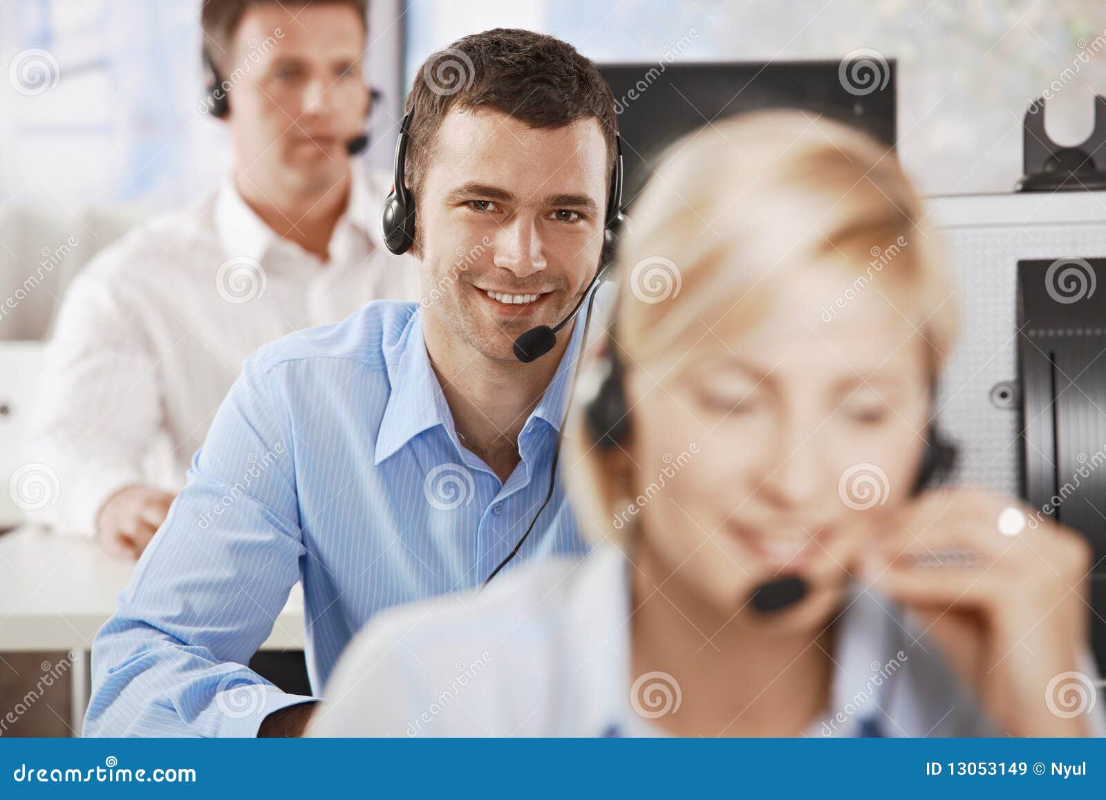 Operator Talking on Headset Stock Image - Image of colleagues, good ...