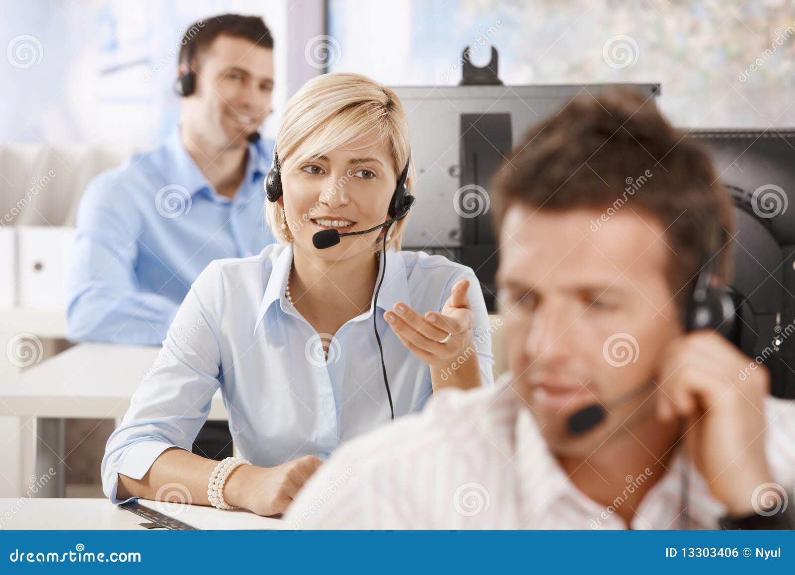 Operator Talking on Headset Stock Photo - Image of headset, desk: 13303406