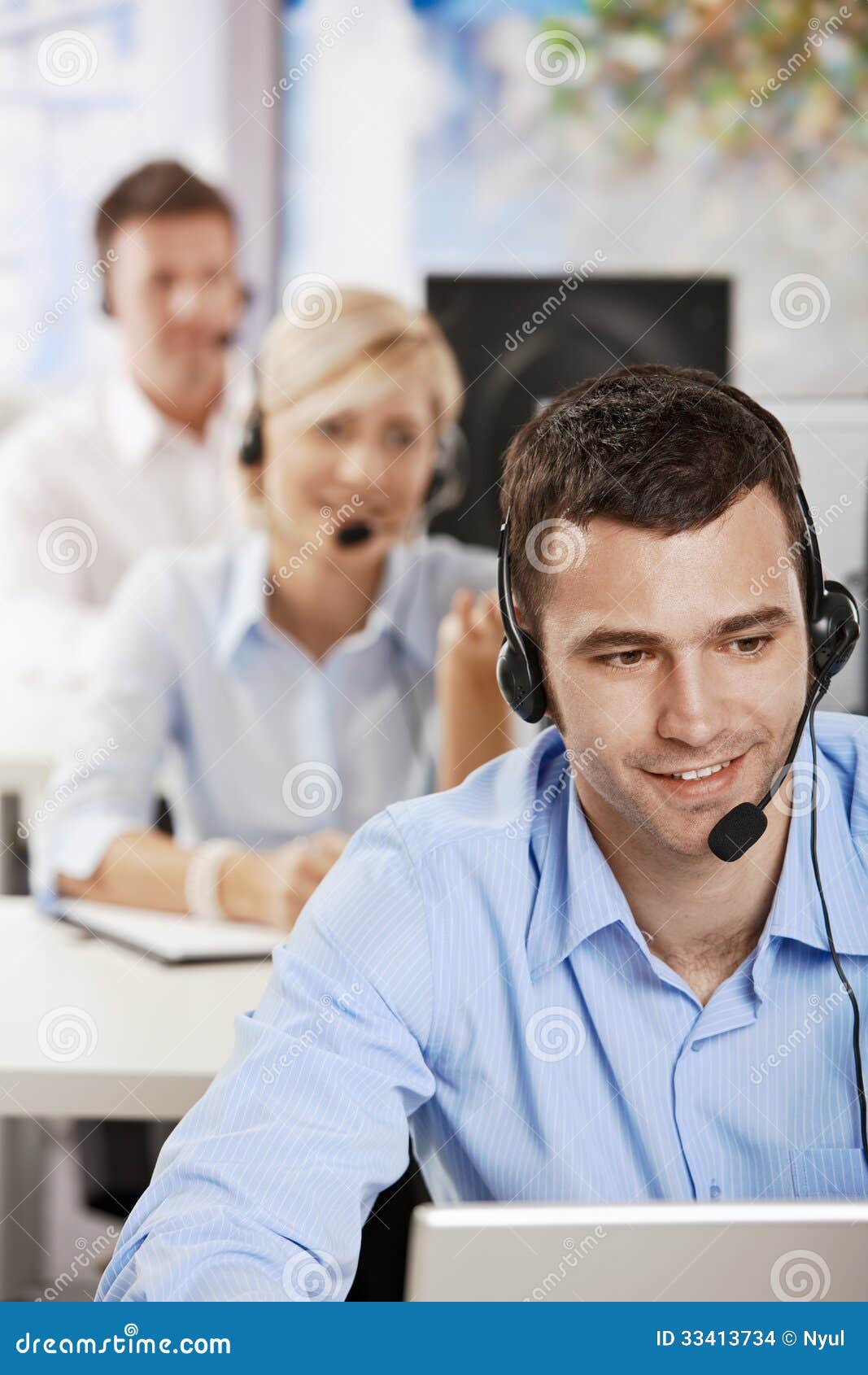 Operator Talking on Headset Stock Photo - Image of color, business ...