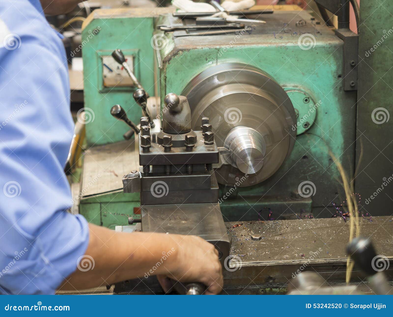 Operator Turning Mold Parts by Manual Lathe Stock Photo - Image of ...