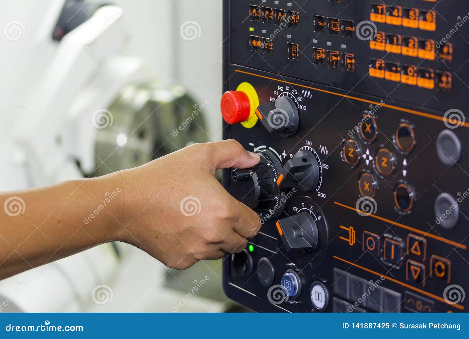 Operator Use Hand Turns Dial Switch Control At Panel For Adjust ... Operator Use Hand Turns Dial Switch Control At Panel For Adjust ...