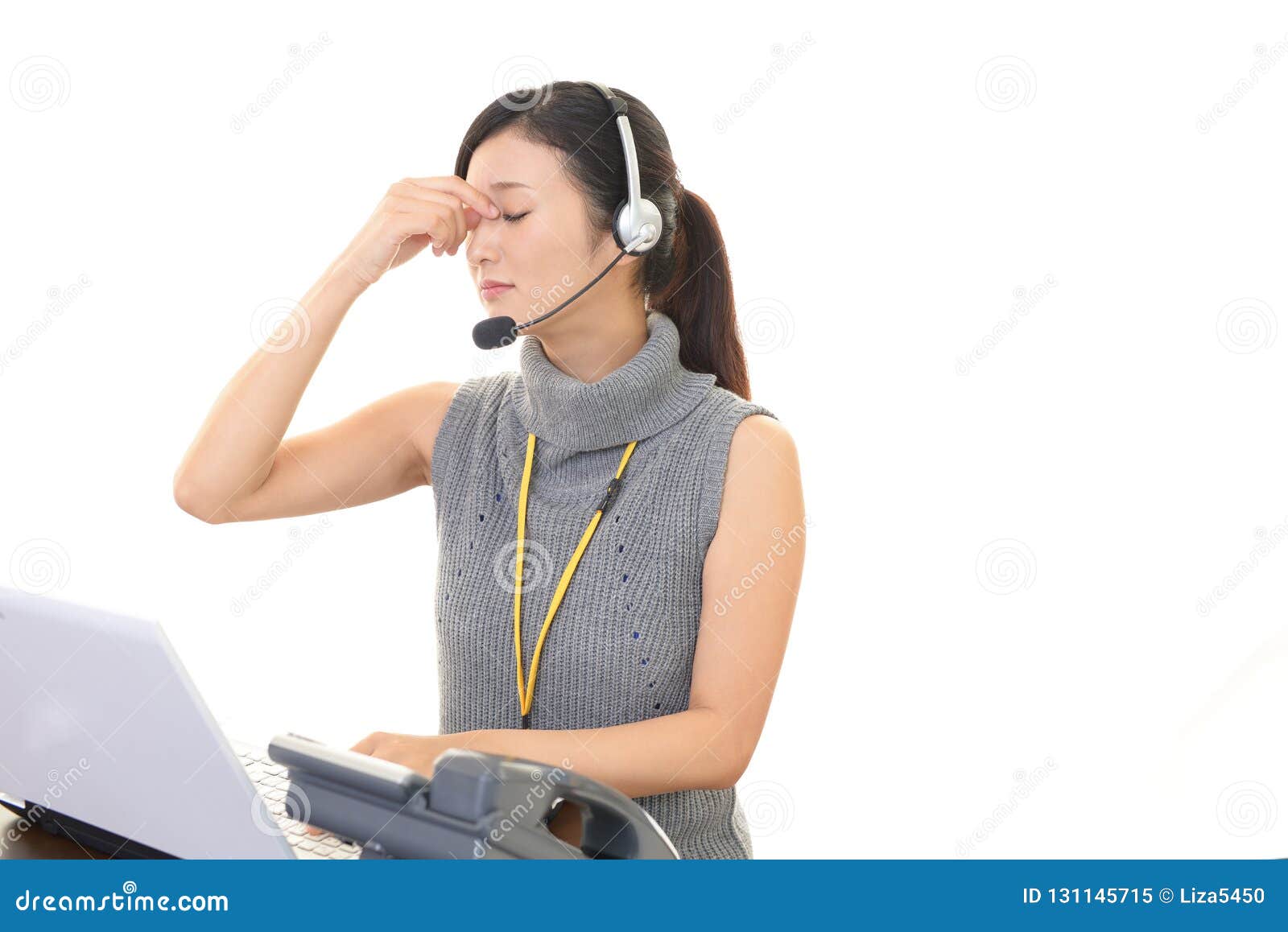 Tired Call Center Operator Who Has a Headache Stock Image - Image of ...