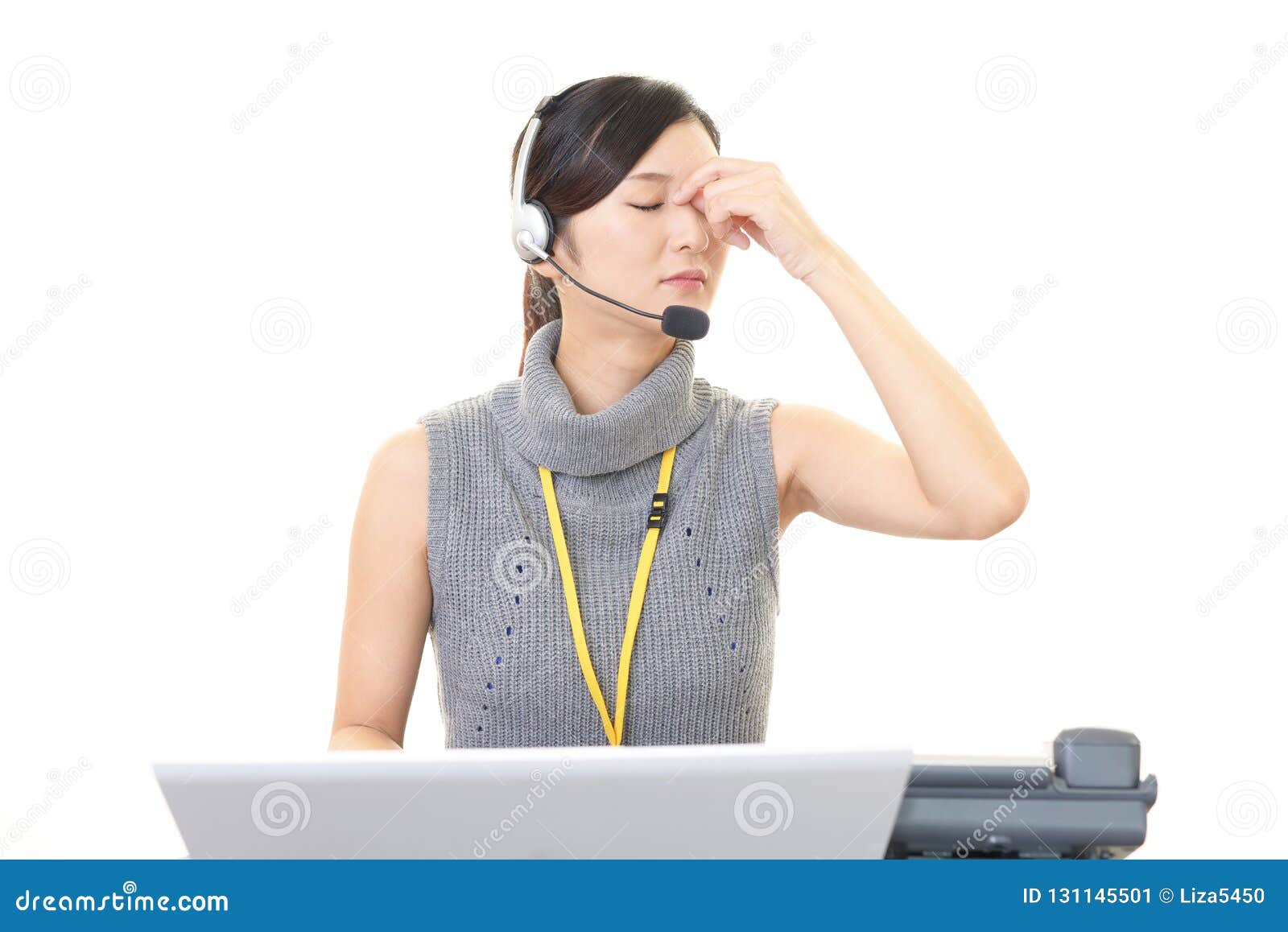 Tired Call Center Operator Who Has a Headache Stock Image - Image of ...