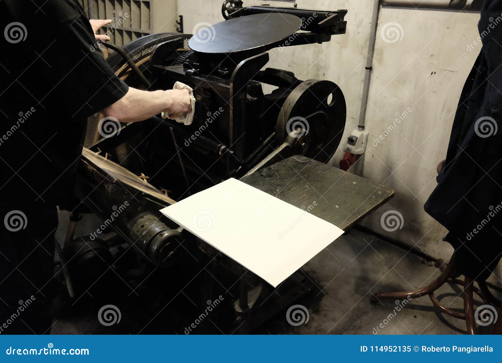 Operator at Work on Old Typographic Machine Stock Image - Image of ...
