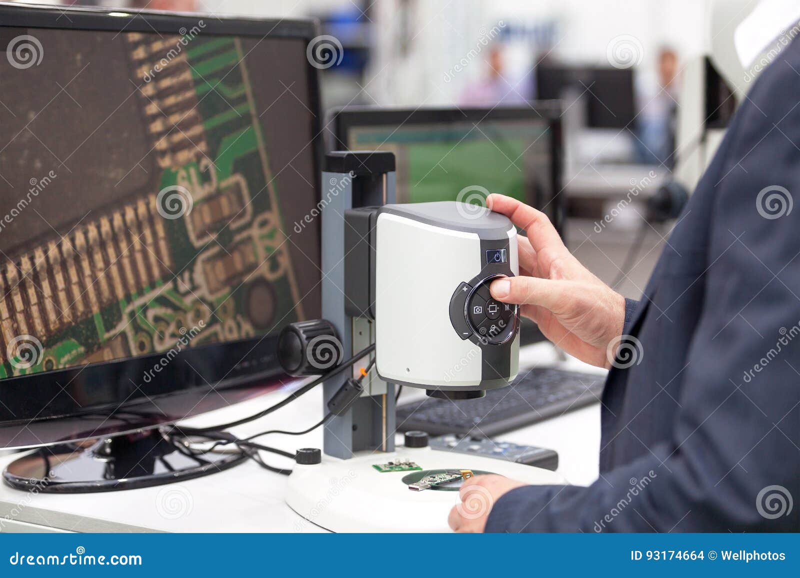 Operator Working on Digital Microscope, Inspecting Electronic Component ...