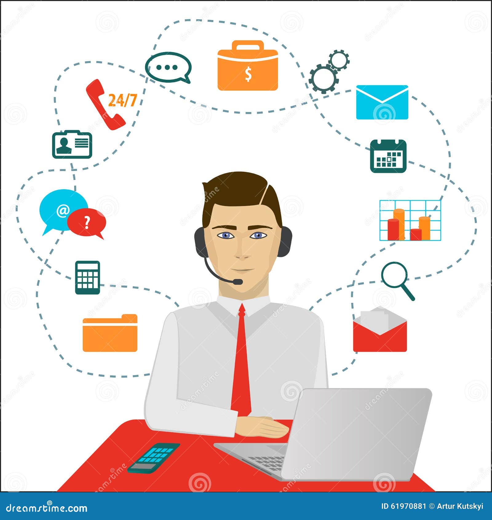 Operatore Centrale Del Servizio Clienti Di Tempo 24 Vettore ...