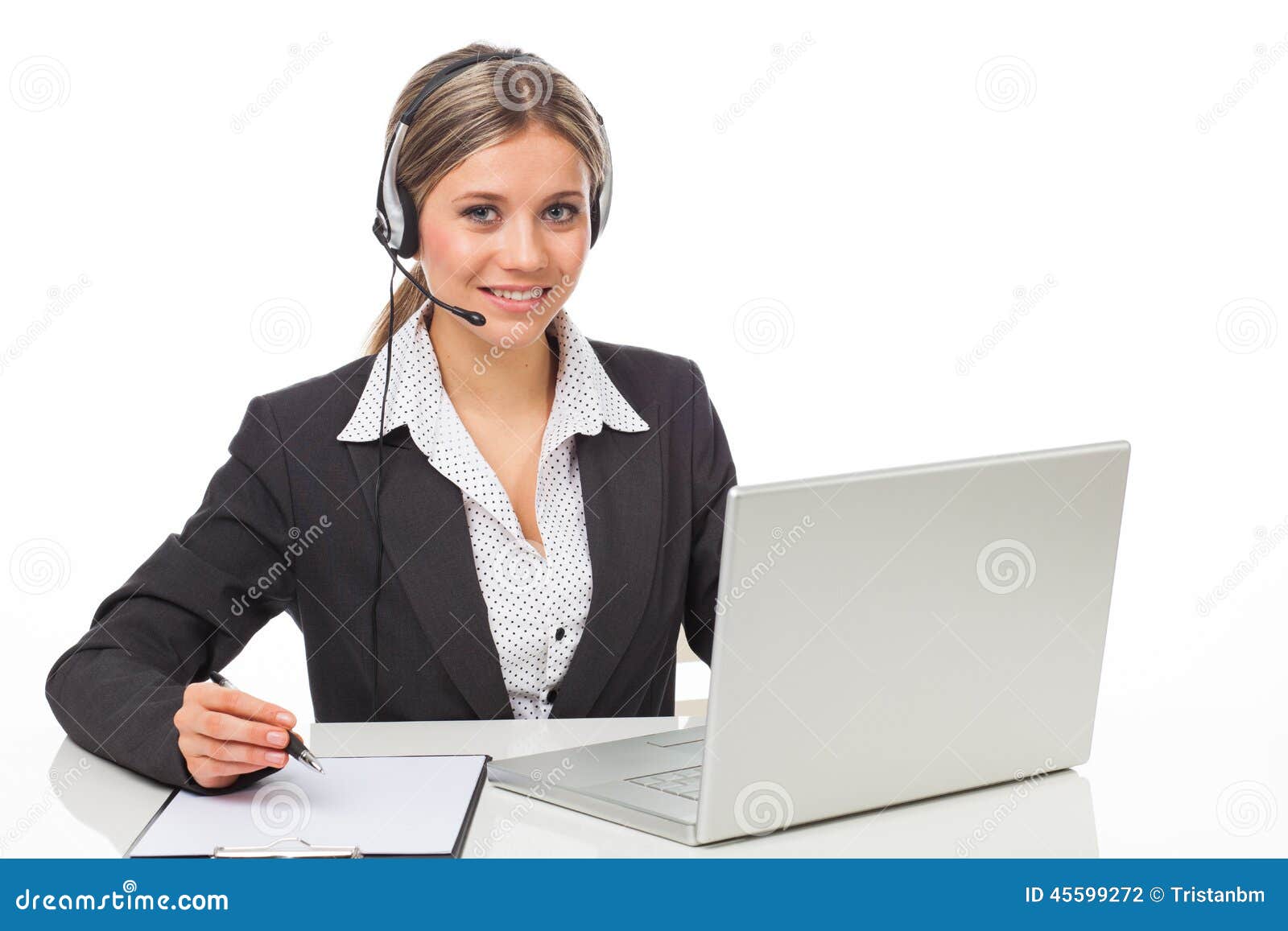 Operatore Del Telefono Con Le Cuffie Ed Il Computer Portatile ...