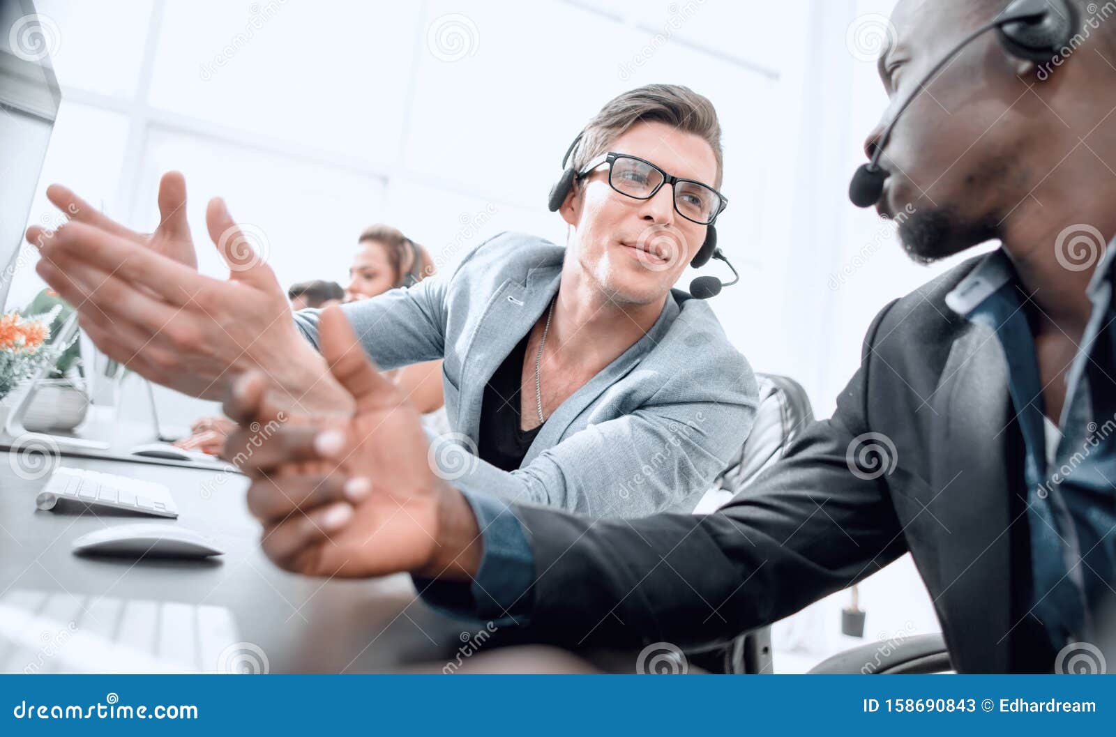 Operators of the Call Center Discussing Operational Issues Stock Image ...