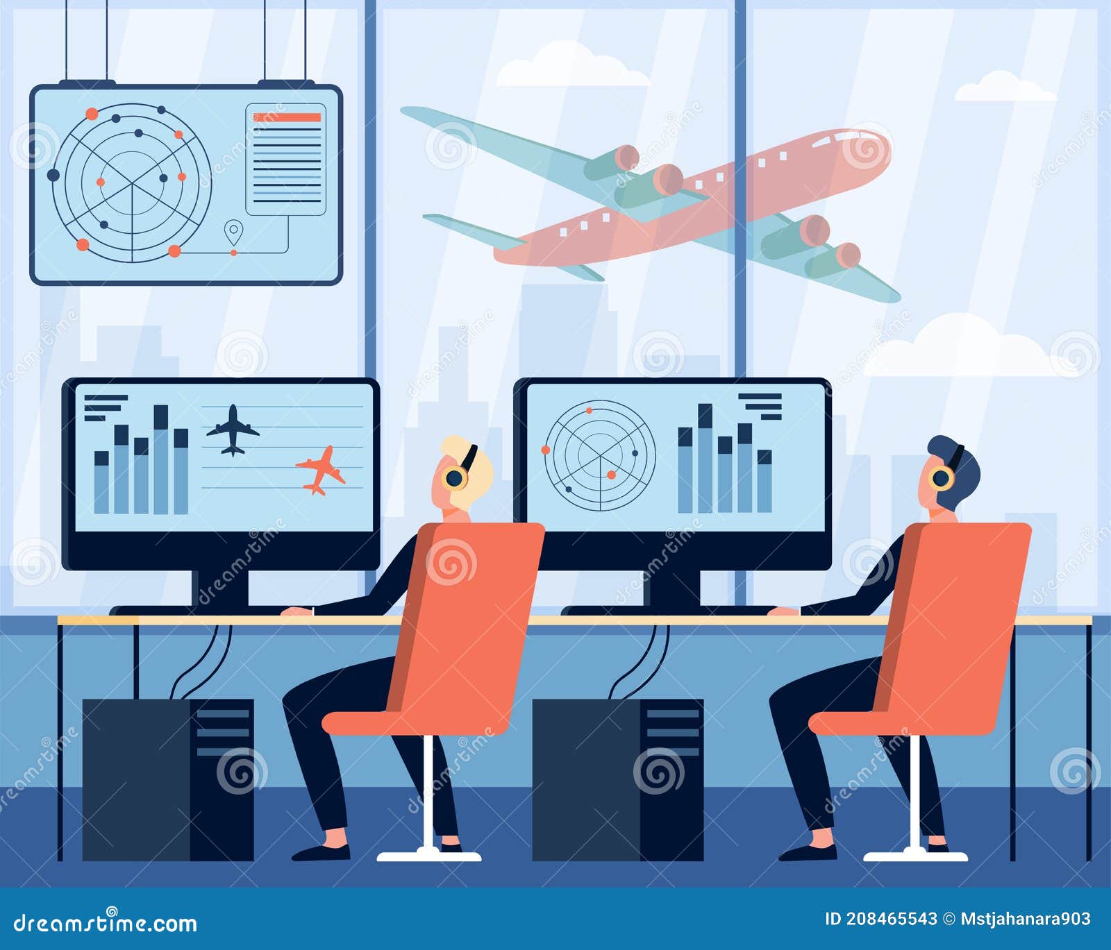 Operators Controlling Aircraft Flat Vector Illustration Stock Vector ...