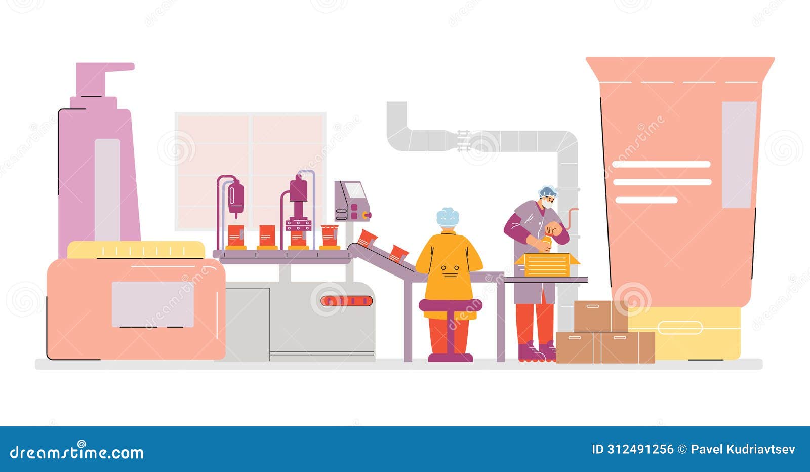 Operators and Finished Cosmetics on the Production Line. Stock Vector ...