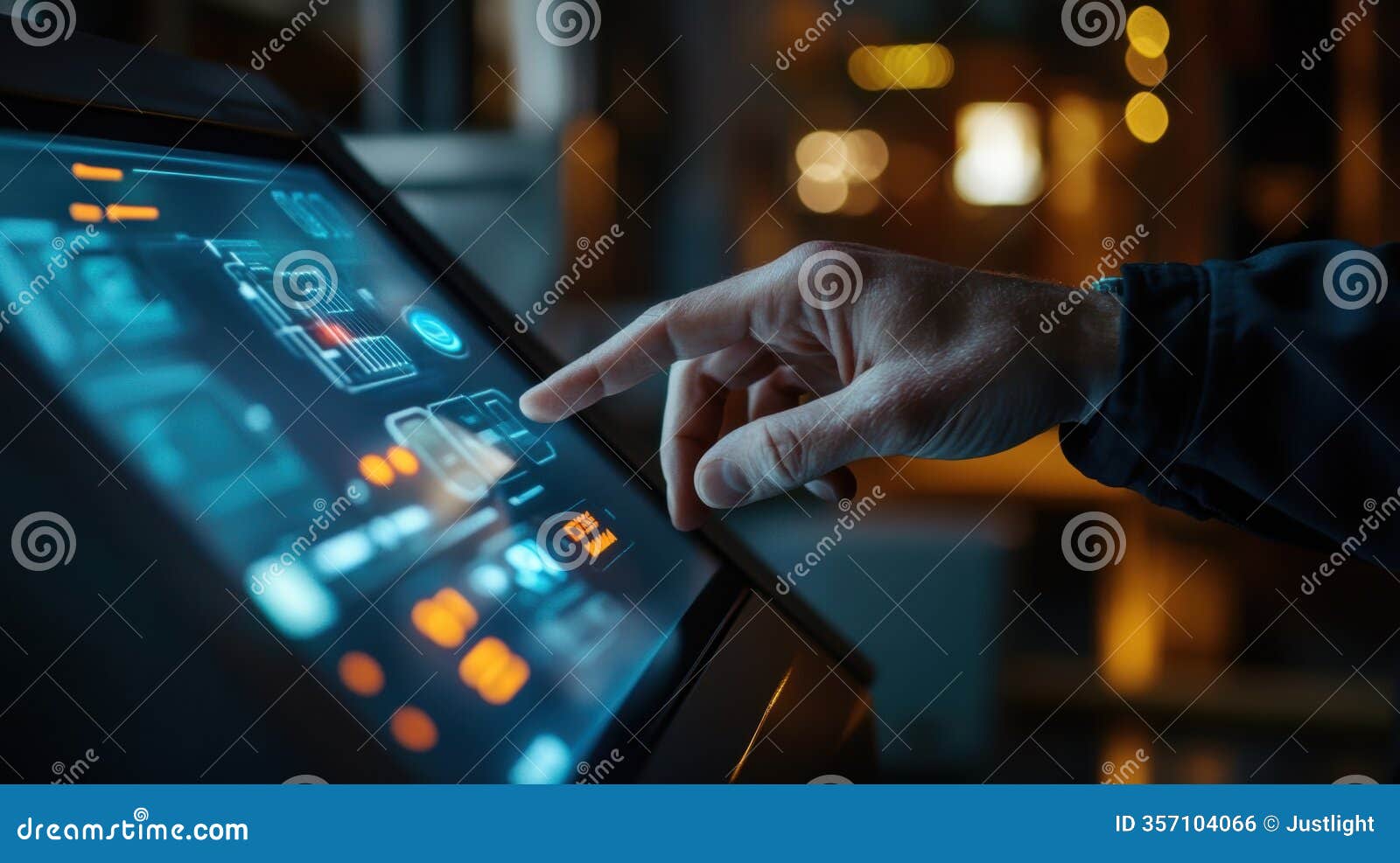 An Operators Hand Tapping a Touchscreen Interface with Vivid ...