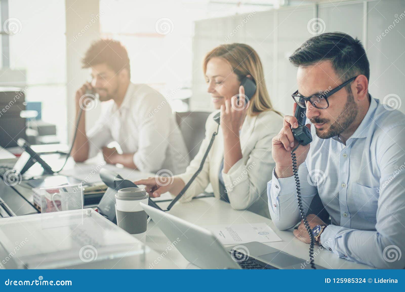 Operators in the Office. Teamwork. Stock Photo - Image of holding, help ...