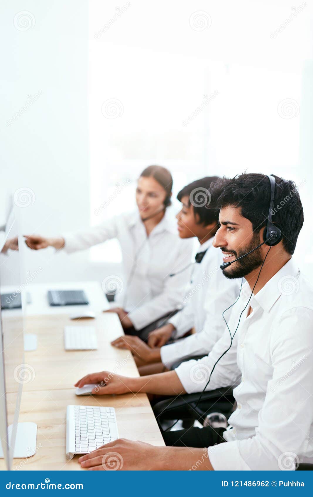 Operators Working on Hotline in Call-Center Stock Photo - Image of ...