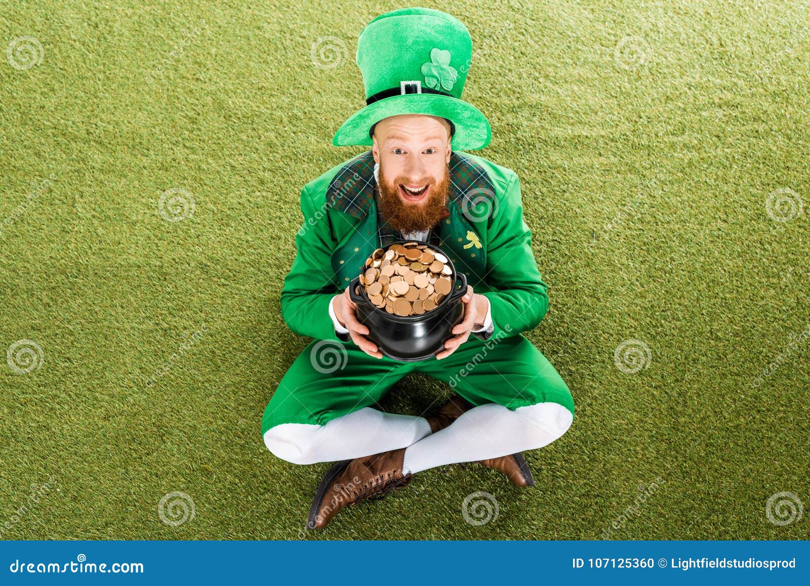 Opgewekte Kabouter Met Pot Van Gouden Zitting Stock Foto - Image of ...