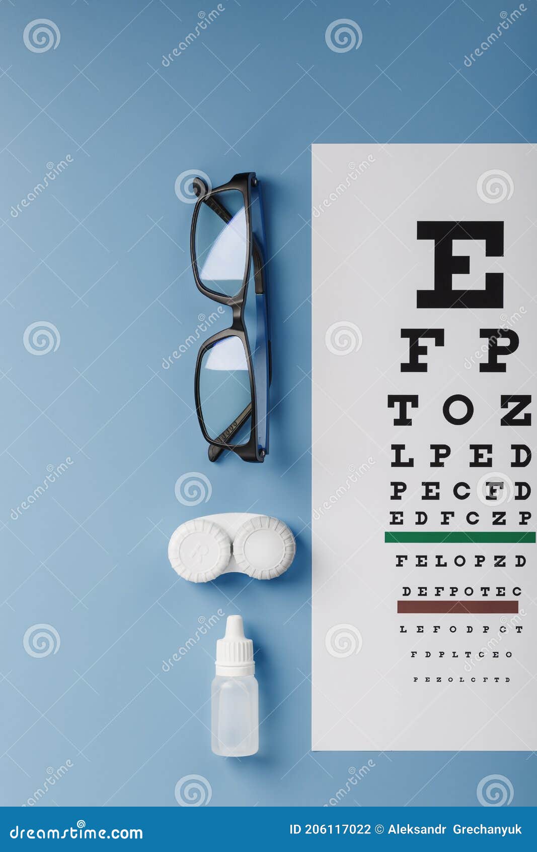 Ophthalmic Accessories Glasses And Lenses With An Eye Test Chart For ...