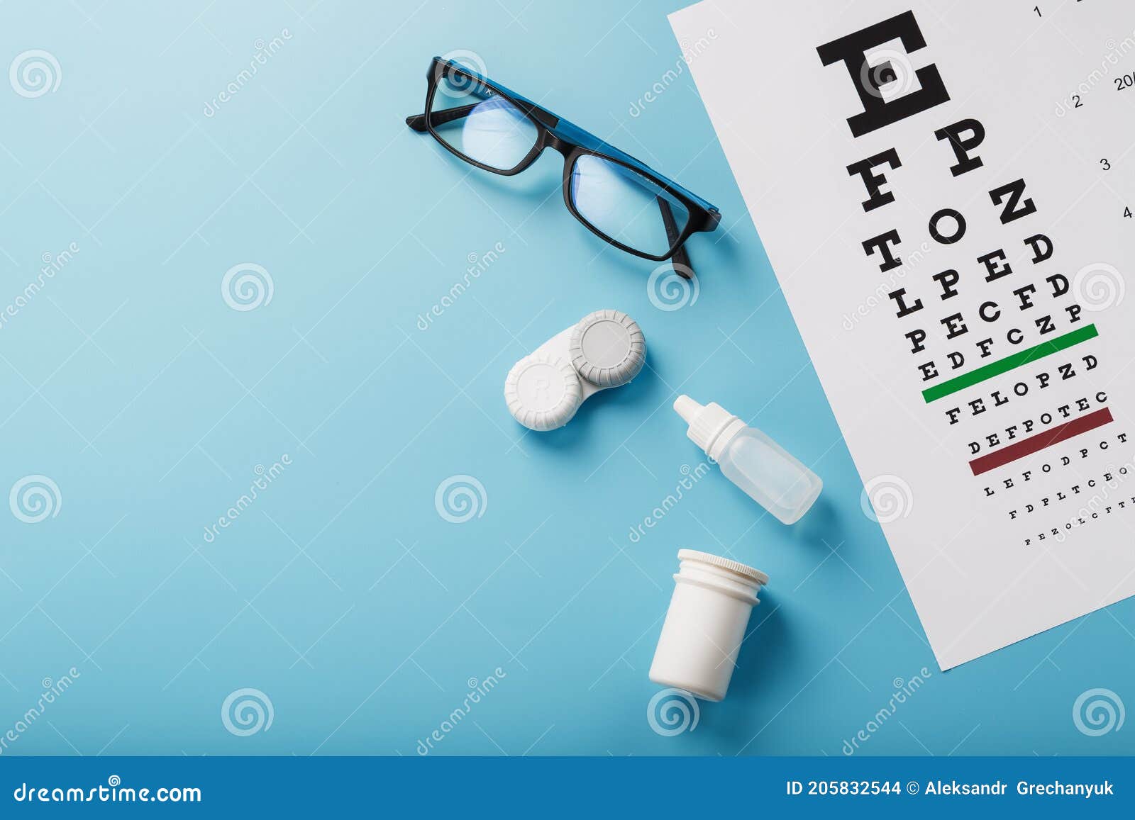 Ophthalmic Accessories Glasses And Lenses With An Eye Test Chart For ...