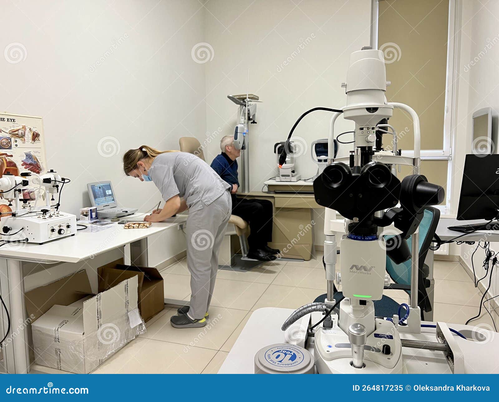 Ophthalmologist Checks the Eyesight Using Modern Vision Tester Close Up ...