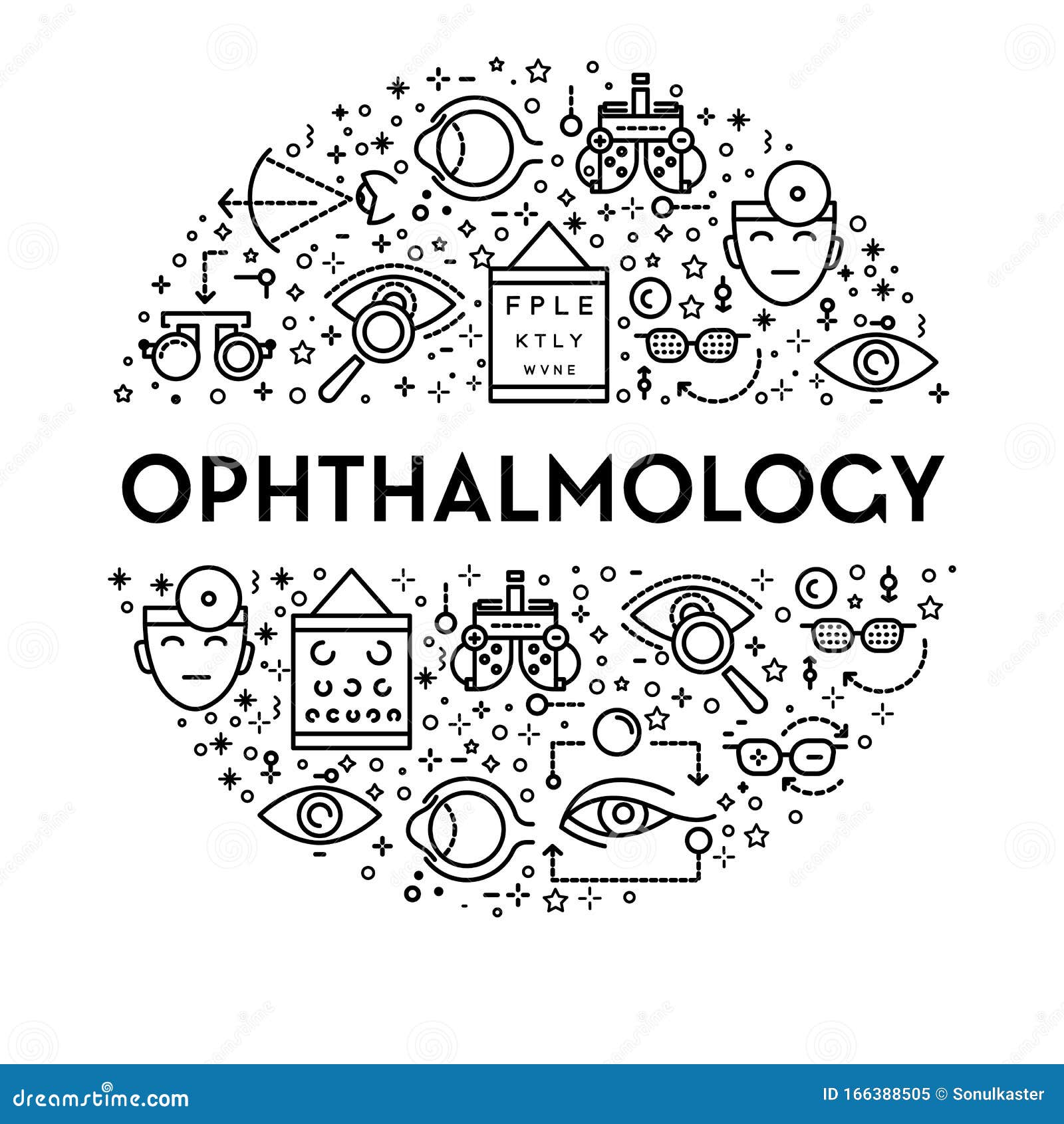Ophthalmology Banner with Eyesight Testing Linear Icons Set in Circle ... Ophthalmology Banner with Eyesight Testing Linear Icons Set in Circle ...