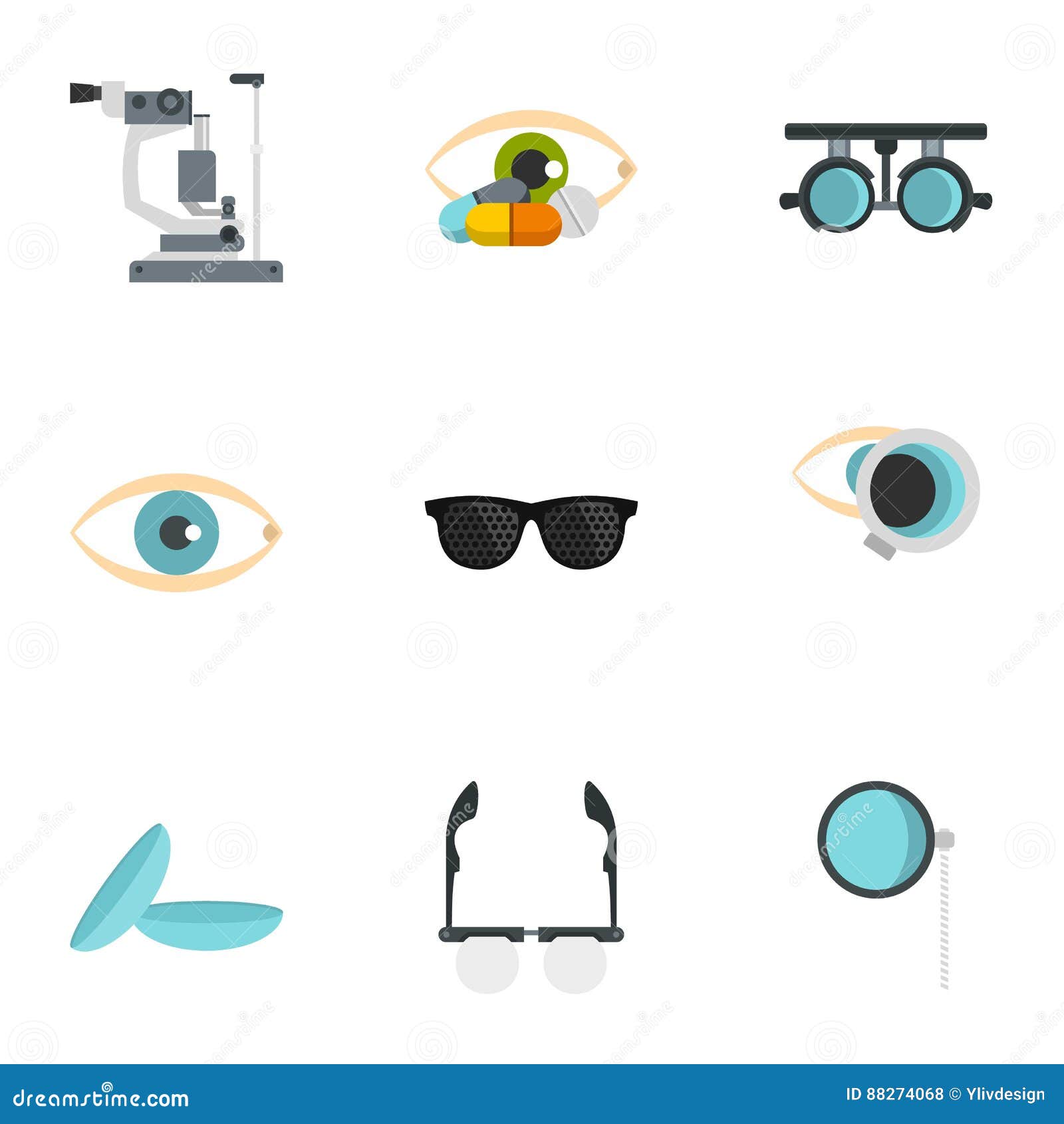 Ophthalmology Icons Set, Flat Style Stock Vector - Illustration of exam ...