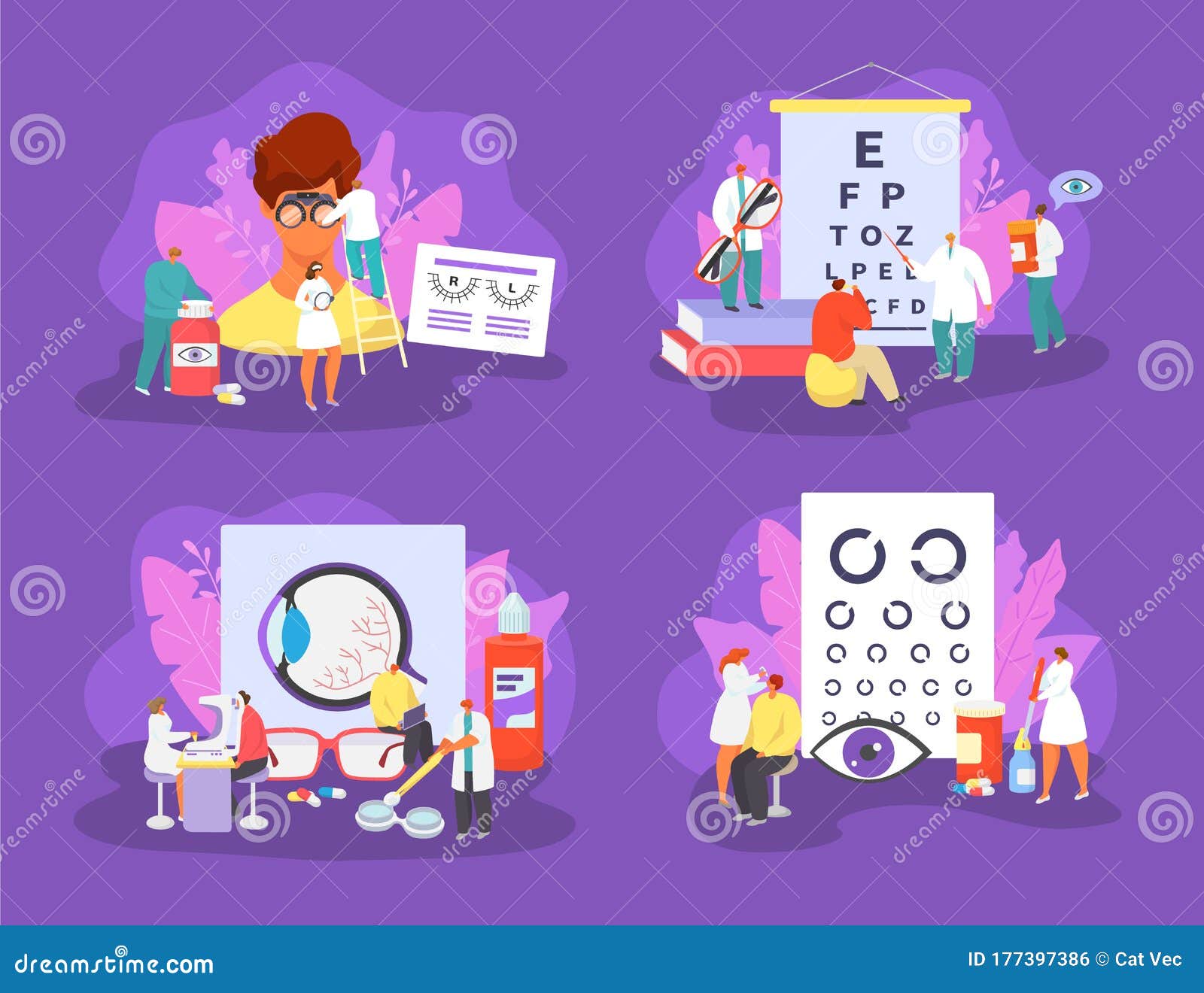 Ophthalmology Medicine Vector Illustration Set, Cartoon Tiny Patients ... Ophthalmology Medicine Vector Illustration Set, Cartoon Tiny Patients ...