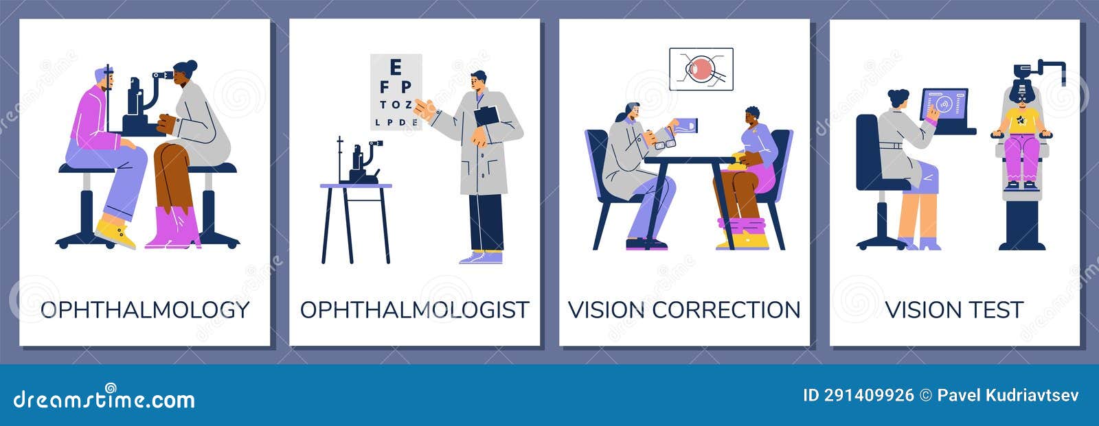 Ophthalmology Testing and Glasses Selection Banners, Flat Vector ...